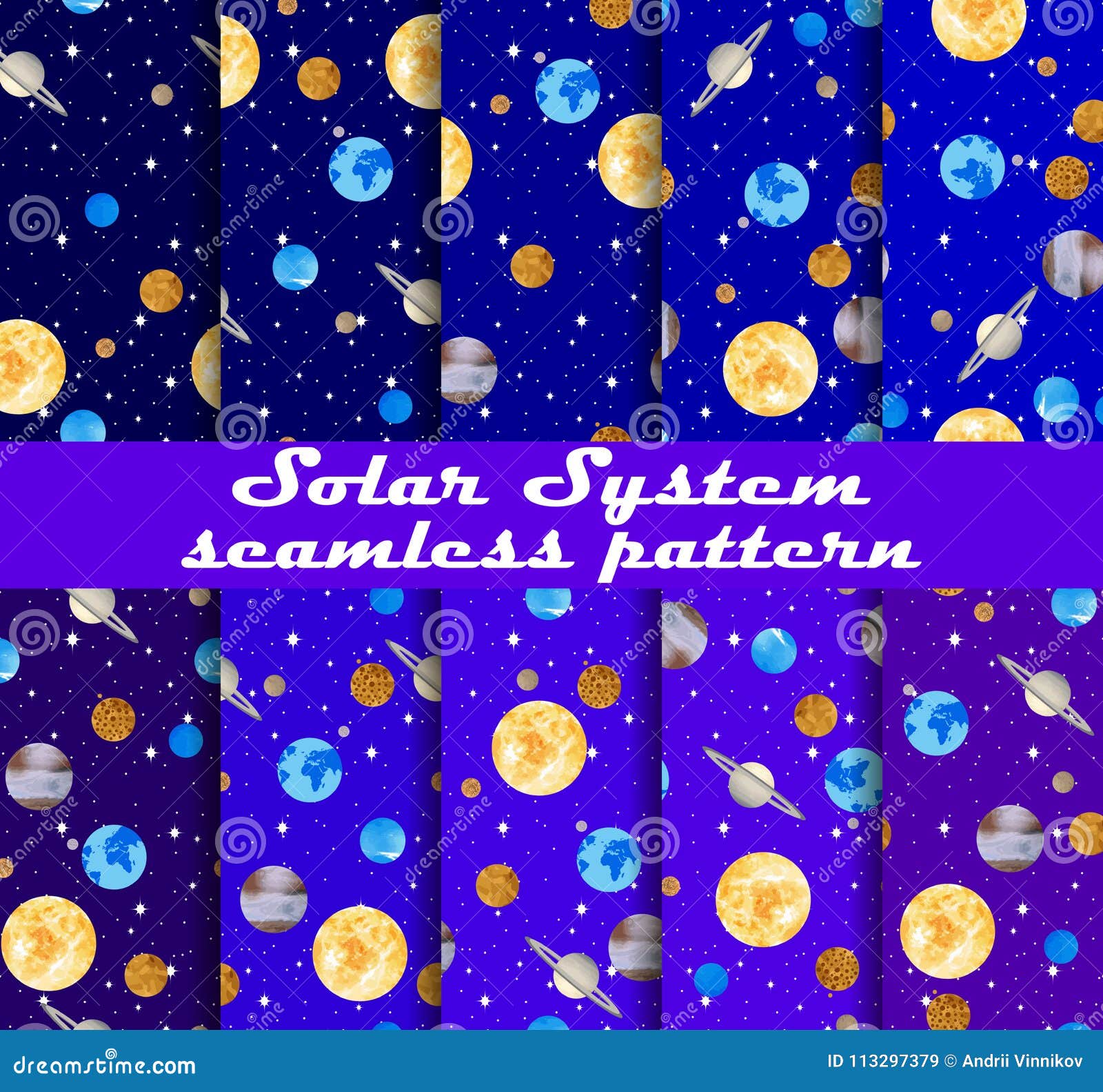 Solar System Seamless Pattern Set. Planets and Stars. Outer Space Stock ...