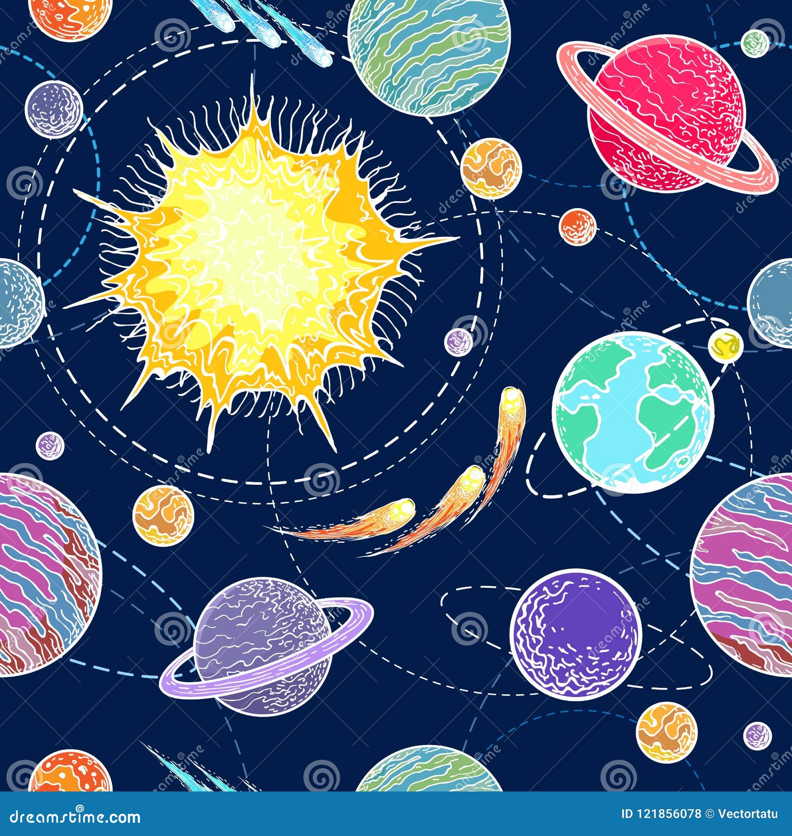 Solar System Seamless Pattern Stock Vector - Illustration of astronomy ...