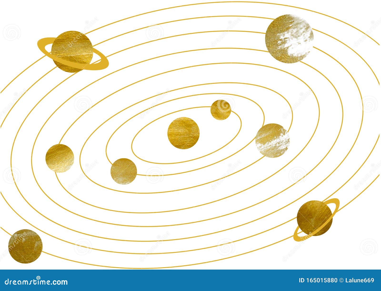 Solar System Set - Planets and Orbits, Gold Texture Stock Vector ...