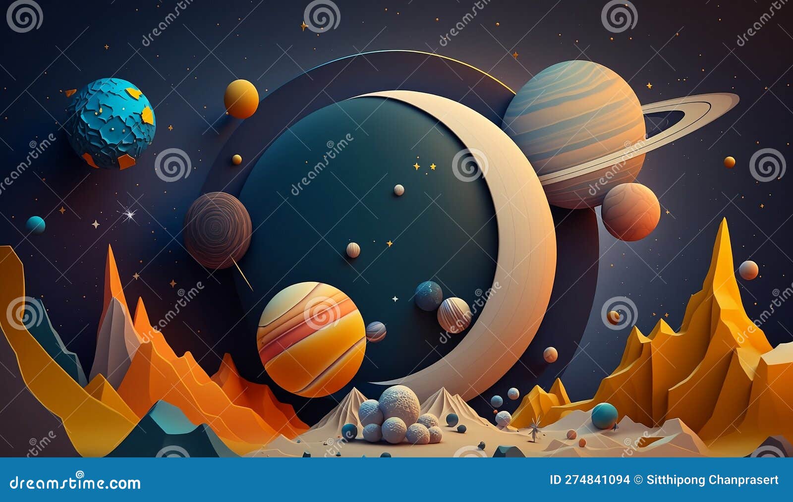 Solar System in the Space Background in Paper Art Design. Created Using ...
