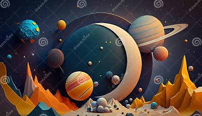 Solar System in the Space Background in Paper Art Design. Created Using ...