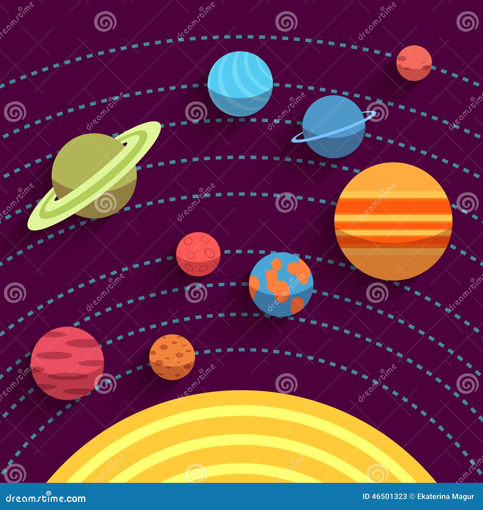 Solar System and Space Objects. Vector Set in Flat Stock Vector ...