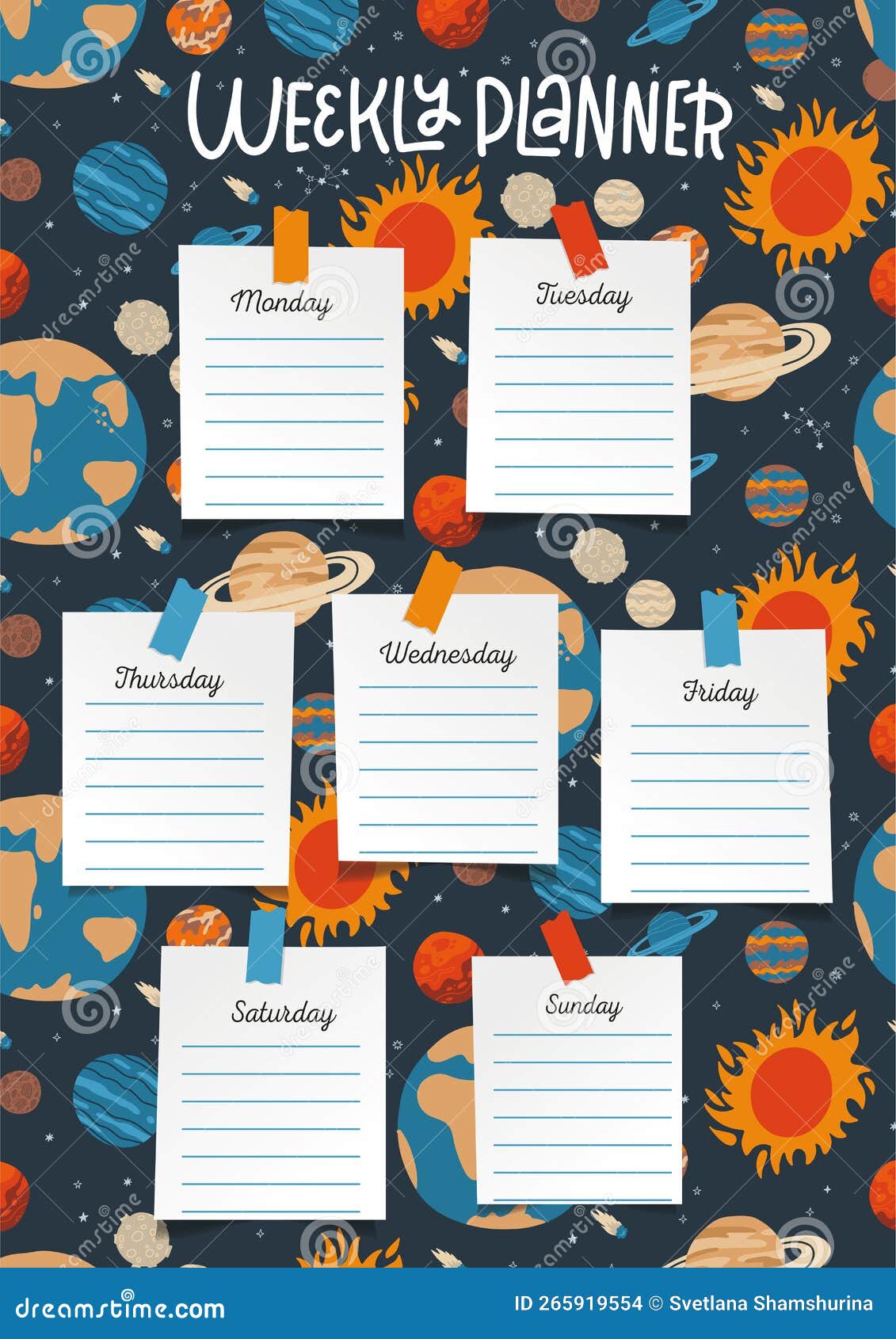 Schedule, Weekly Planner, Printable. Weekly Schedule Cartoon Vector ...