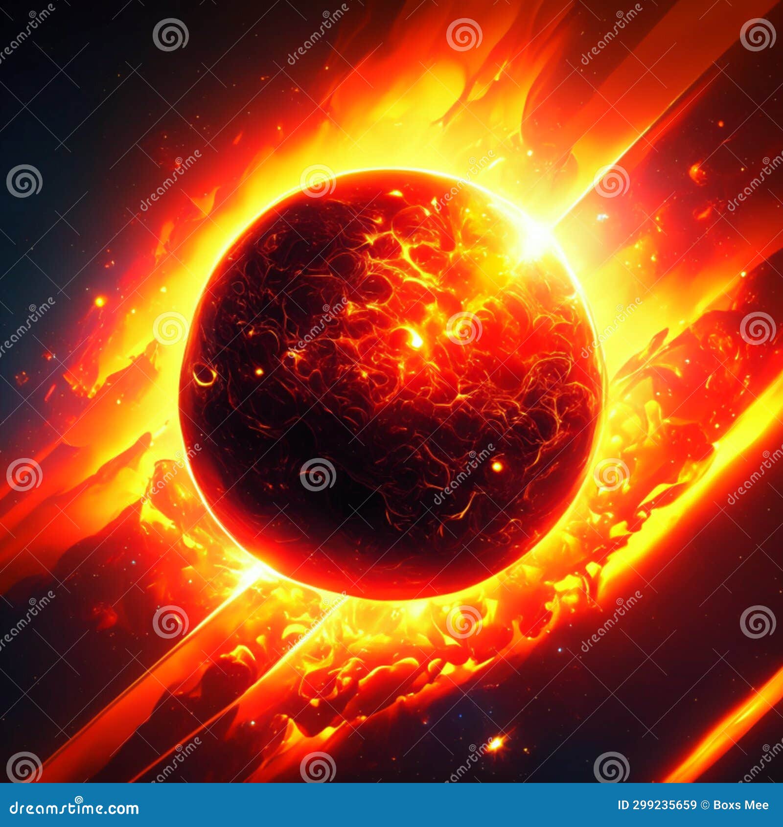 Solar System with Sun and Fire. Vector Illustration Stock Illustration ...