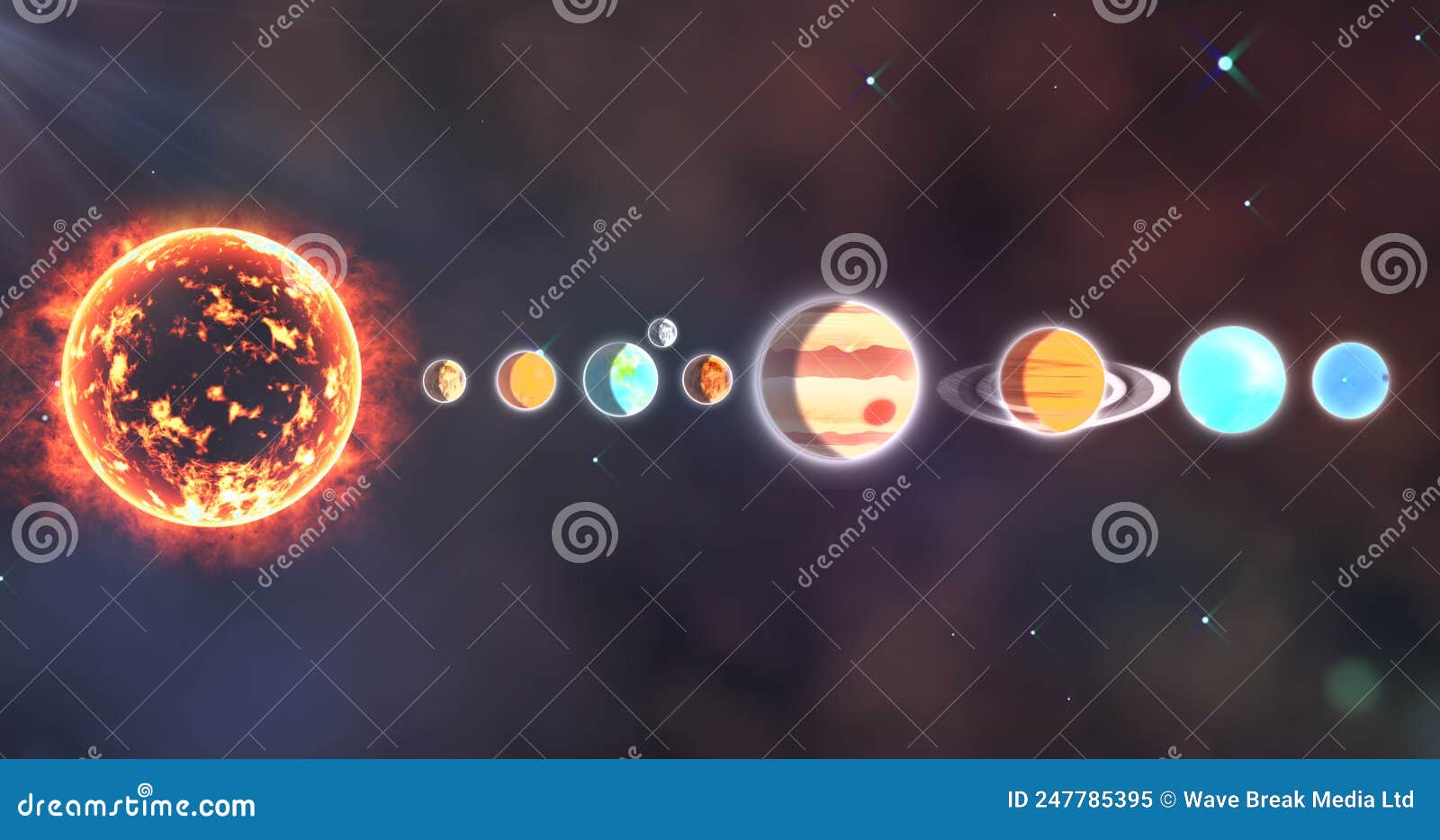 Solar System with Sun and Planets in a Row Stock Illustration ...