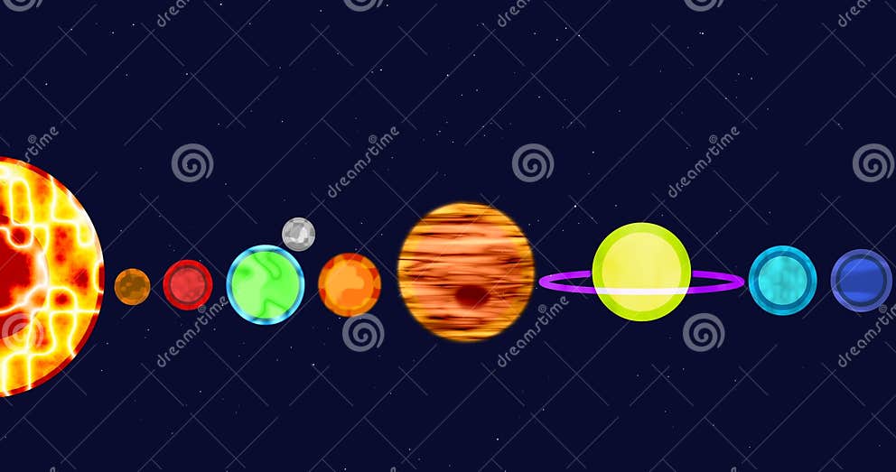 Solar System with Sun and Planets in a Row Stock Illustration ...