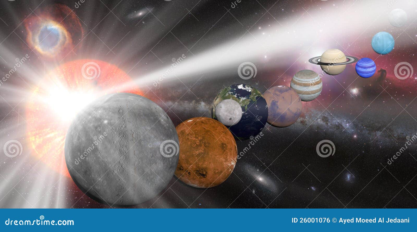 Solar System with Sun White Rays Stock Illustration - Illustration of ...