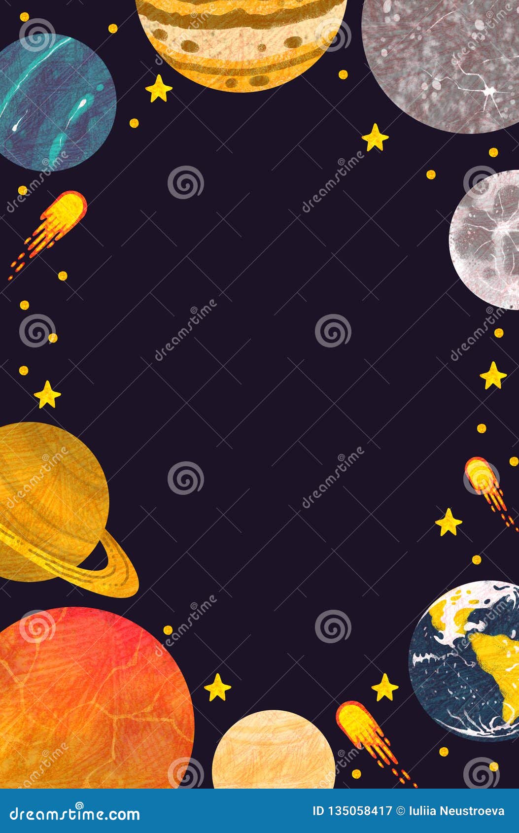 Solar System in Vertical Frame with Stars and Comets Stock Illustration ...