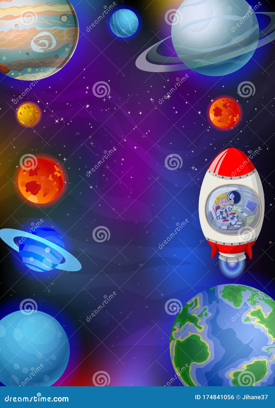 Solar System View with Rocket Cartoon Stock Illustration - Illustration ...