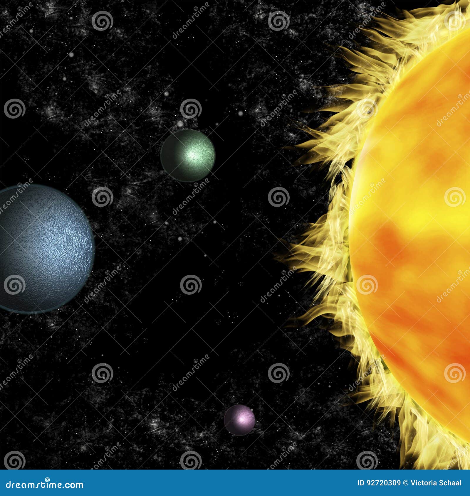 Solar Systems: Three Planets Around Sun Stock Illustration ...