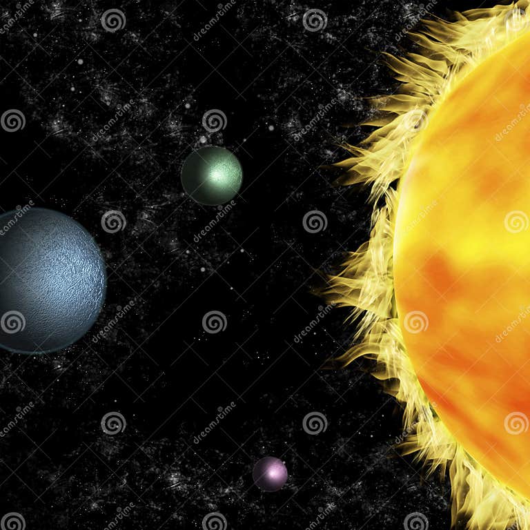 Solar Systems: Three Planets Around Sun Stock Illustration ...