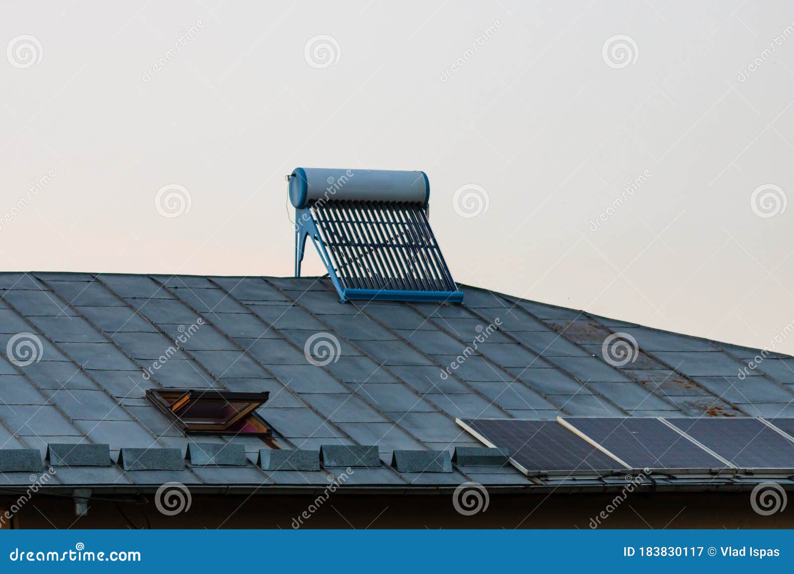 Solar Water Heater on Roof Top. Solar Panel for Hot Water, System on ...