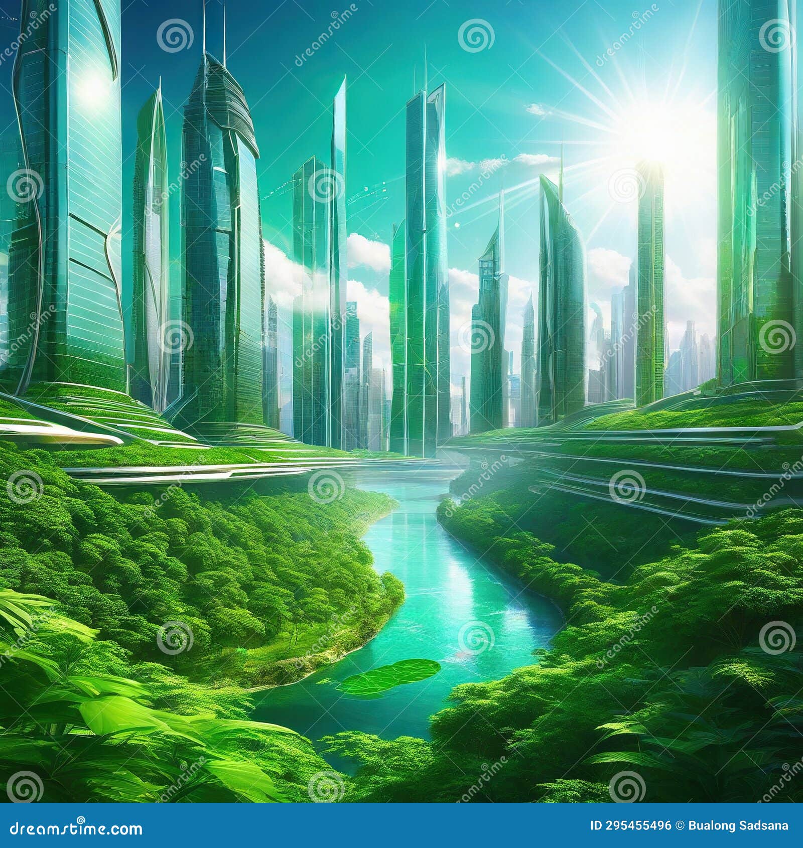 Solarpunk Future with and Nature in Created with Stock Illustration ...