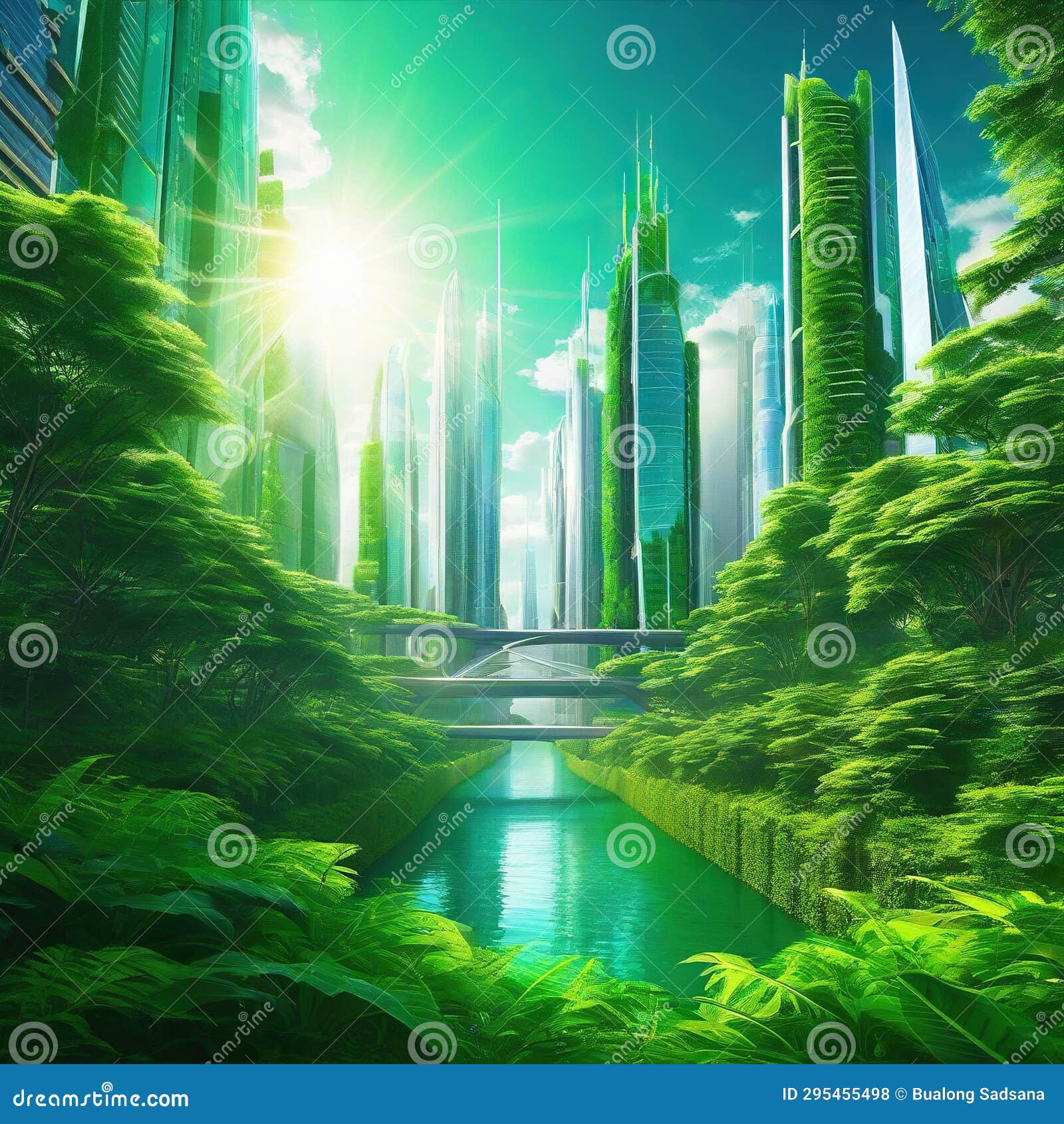 Solarpunk Future with and Nature in Created with Stock Illustration ...