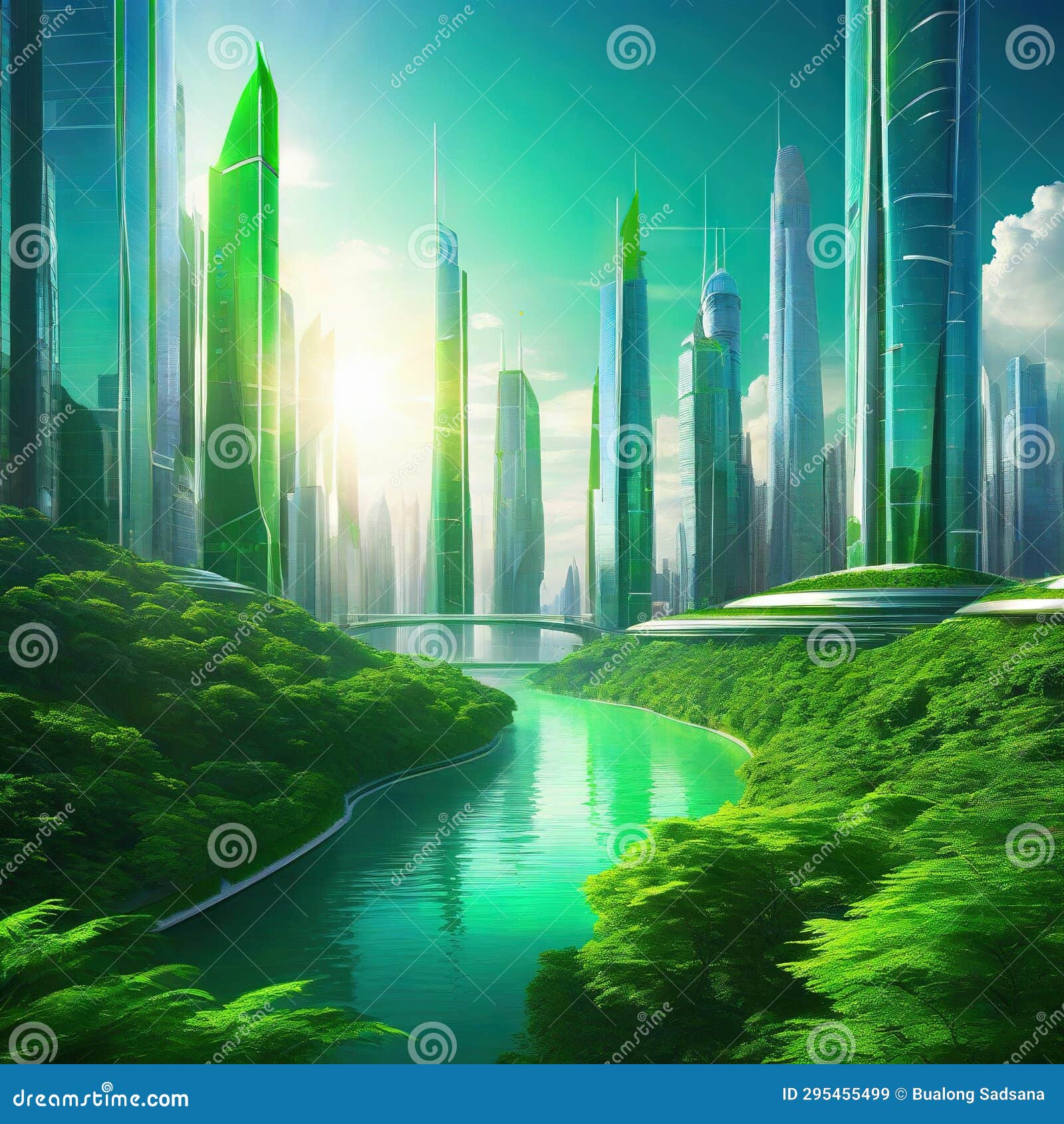 Solarpunk Future with and Nature in Created with Stock Illustration ...