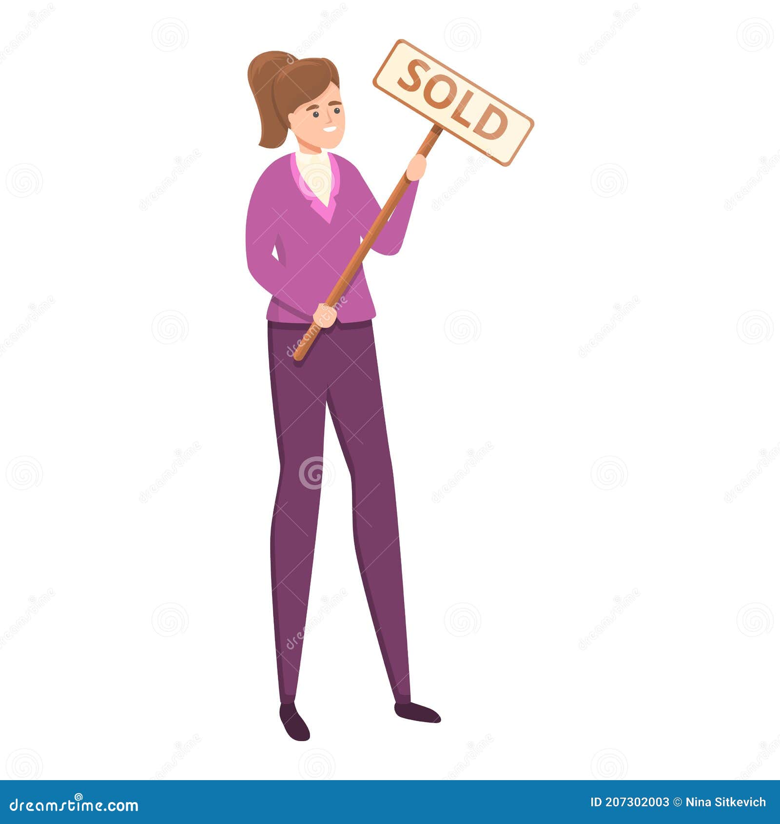 Sold Agent Icon, Cartoon Style Stock Illustration - Illustration of ...