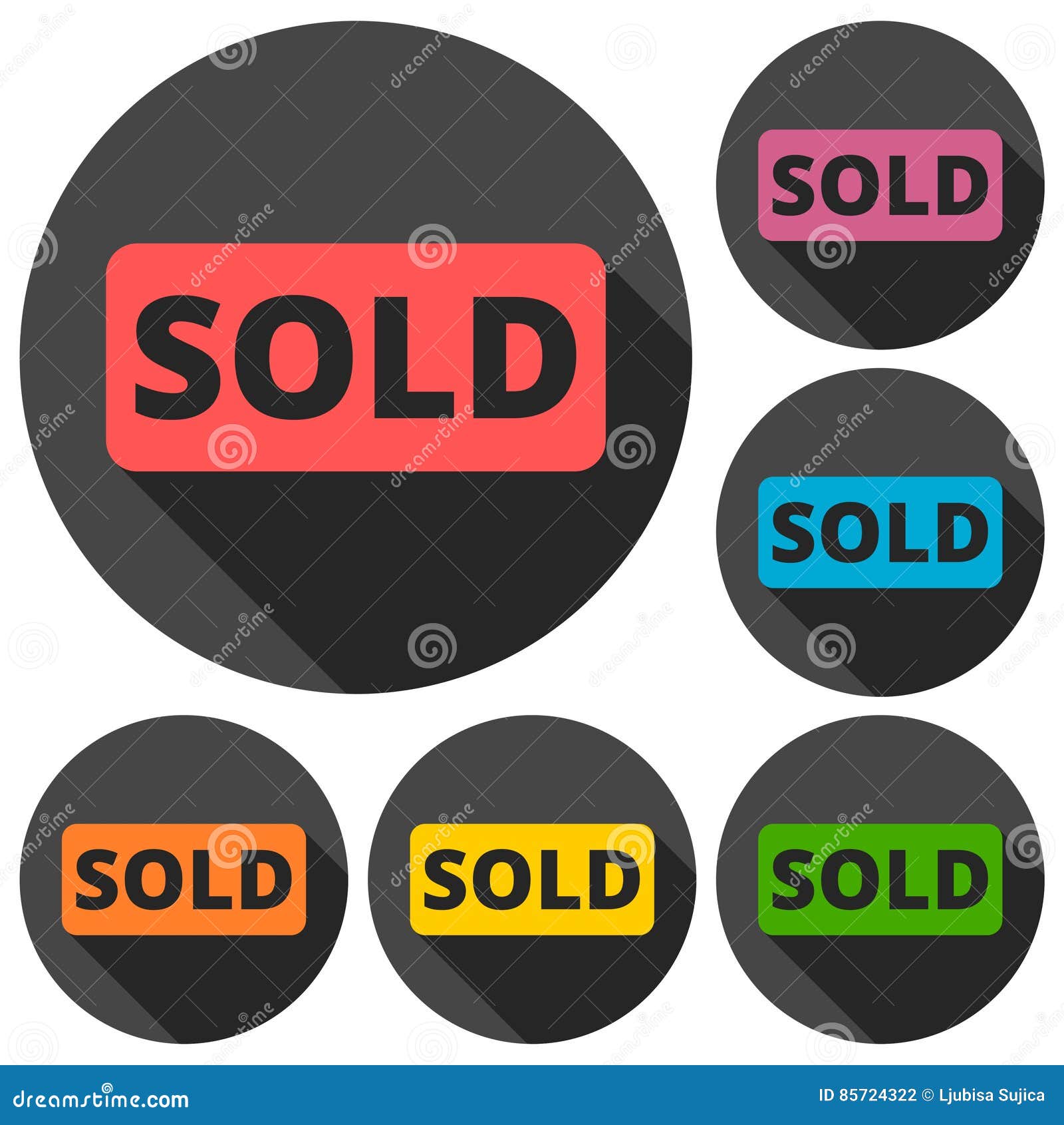 Sold Icons Set with Long Shadow Stock Vector - Illustration of ...