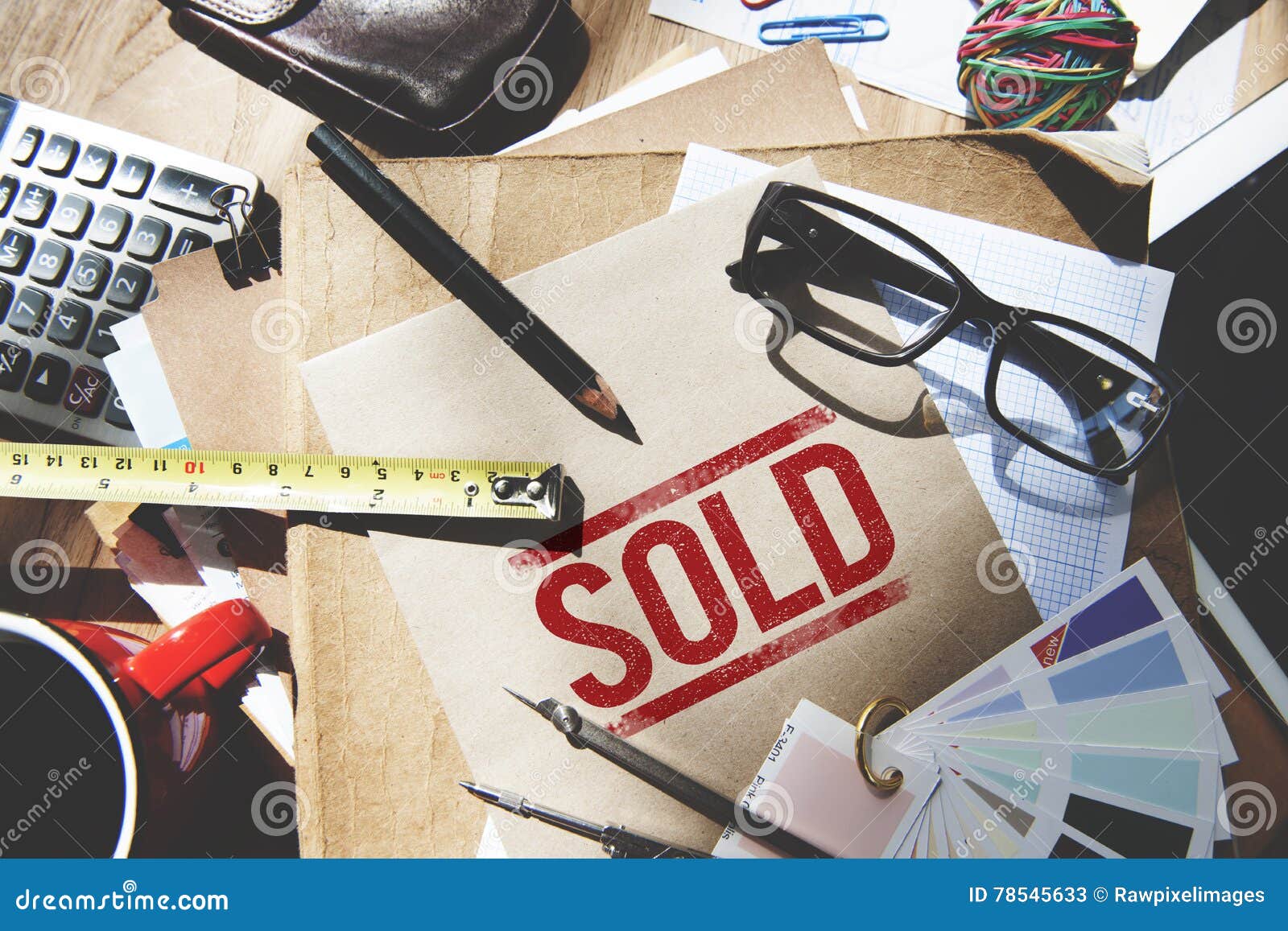 Sold Notice Stamp Objects Concept Stock Image - Image of message, desk ...