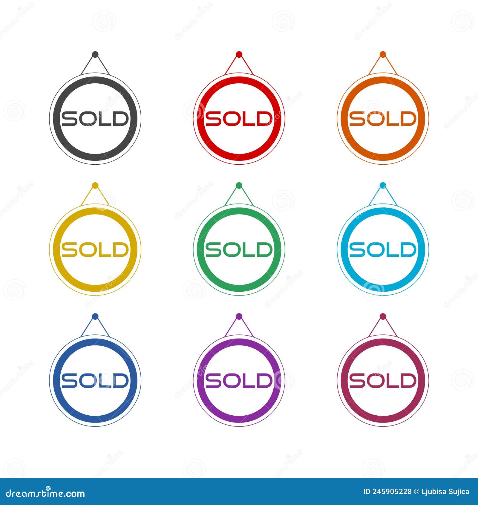 Sold sign icon color set stock vector. Illustration of banner - 245905228