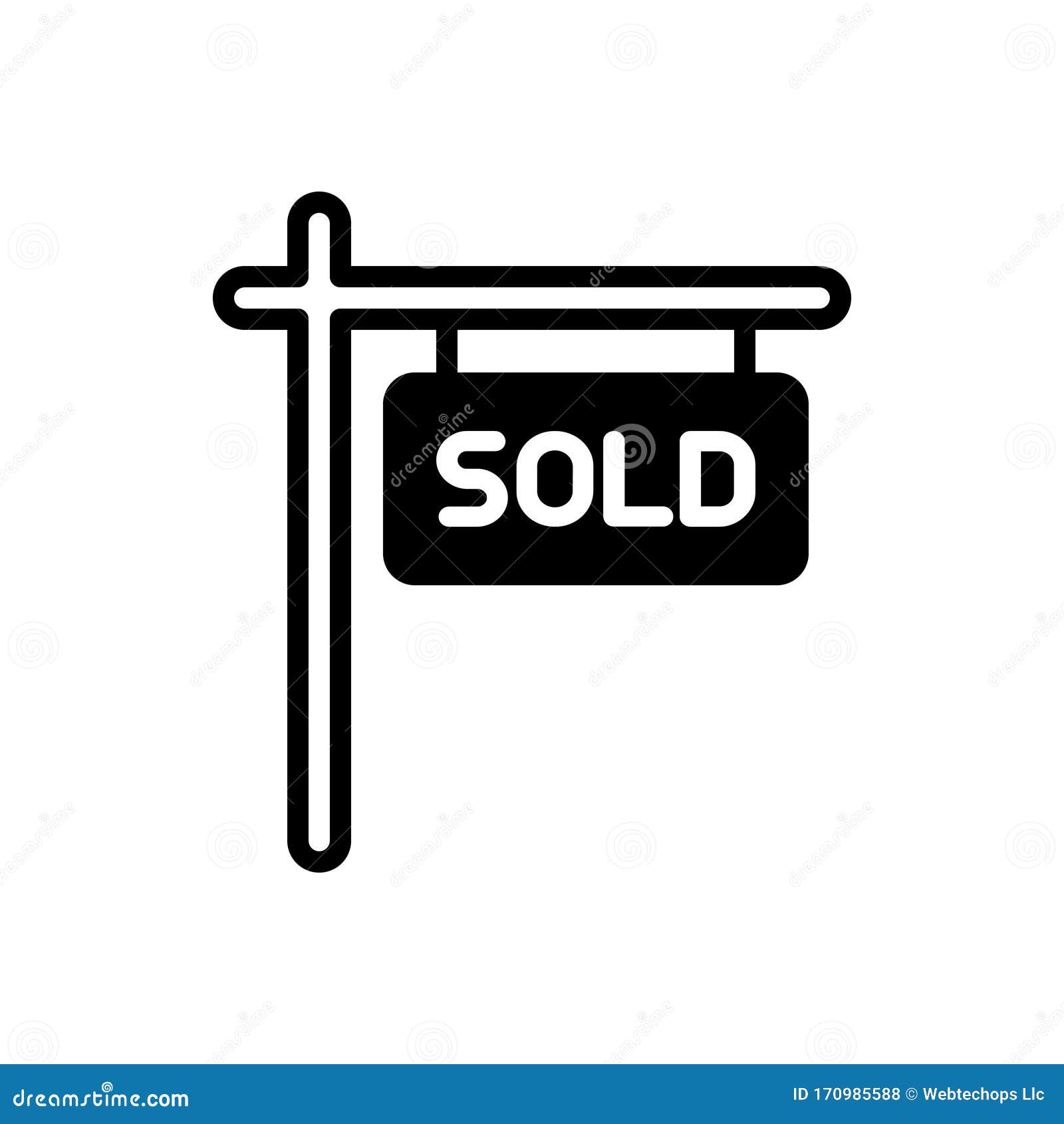 Black Solid Icon for Sold Sign, Marketing and Advertising Stock Vector ...