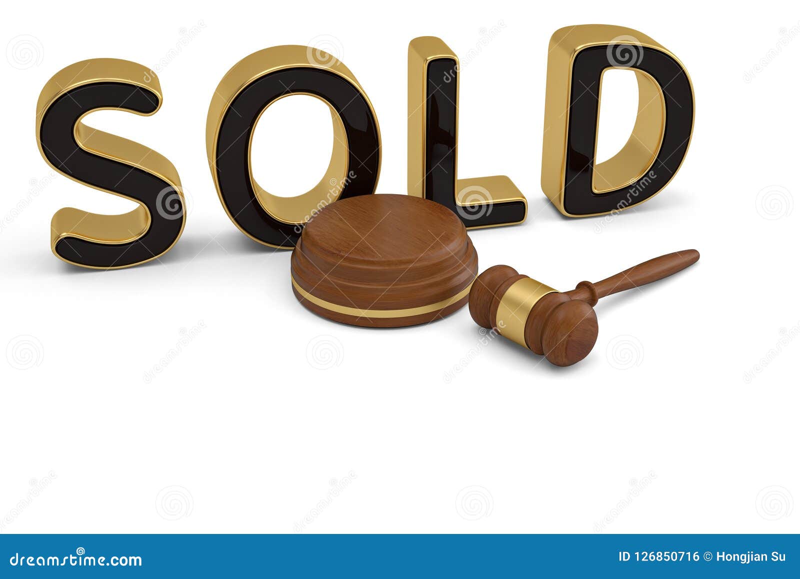 Sold Word And Auction Hammer On White Background.3D Illustration ...