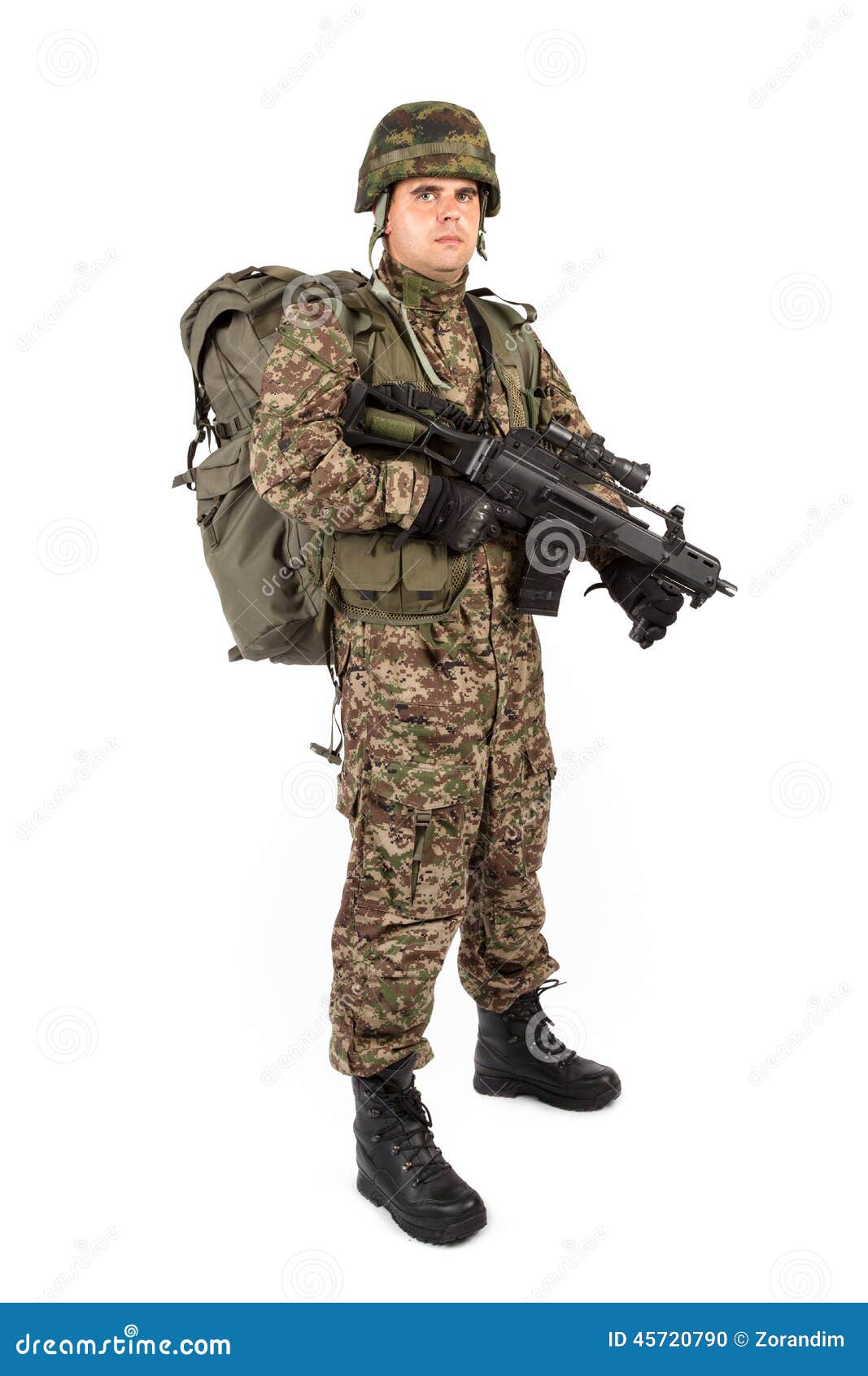 Soldado Com Rifle Em Um Fundo Branco Foto de Stock - Imagem de golpe ...