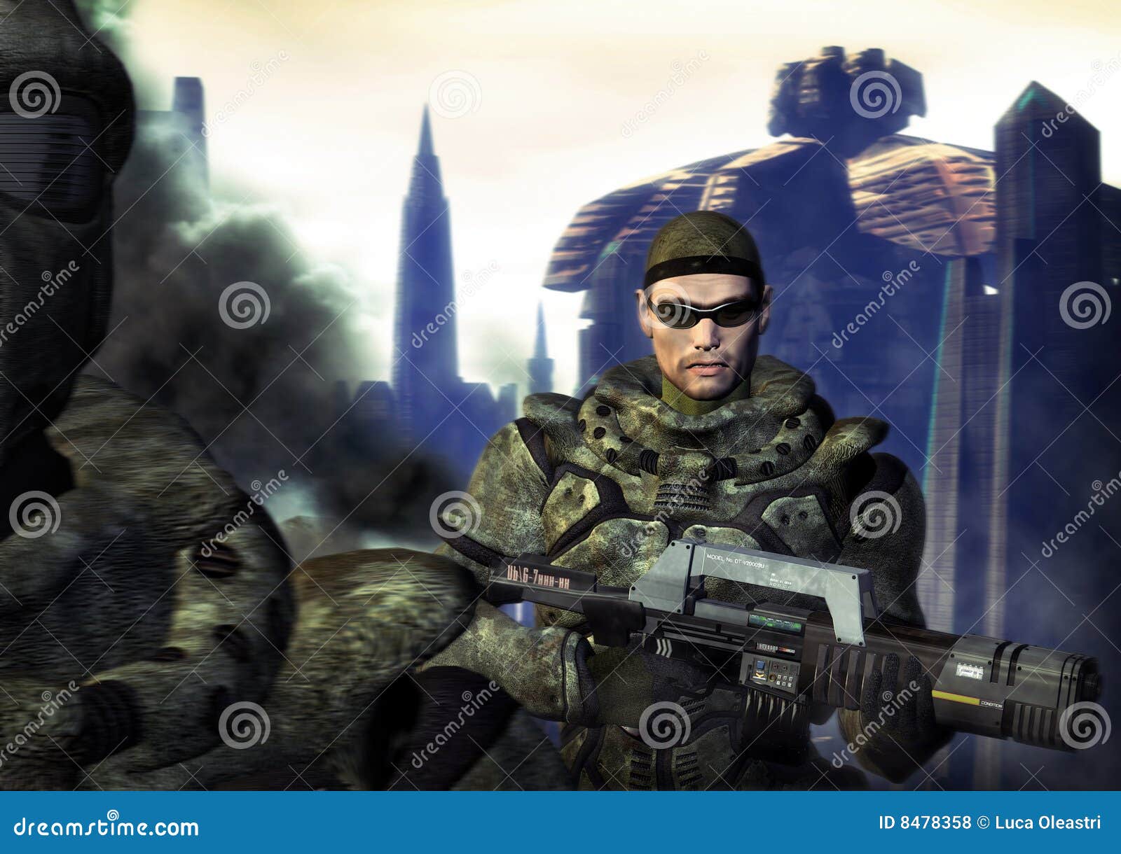 Soldat futuriste illustration stock. Illustration du nuage - 8478358