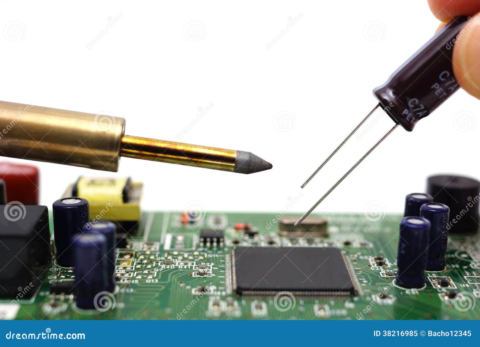 Solder the Capacitor on the Motherboard Stock Image - Image of board ...