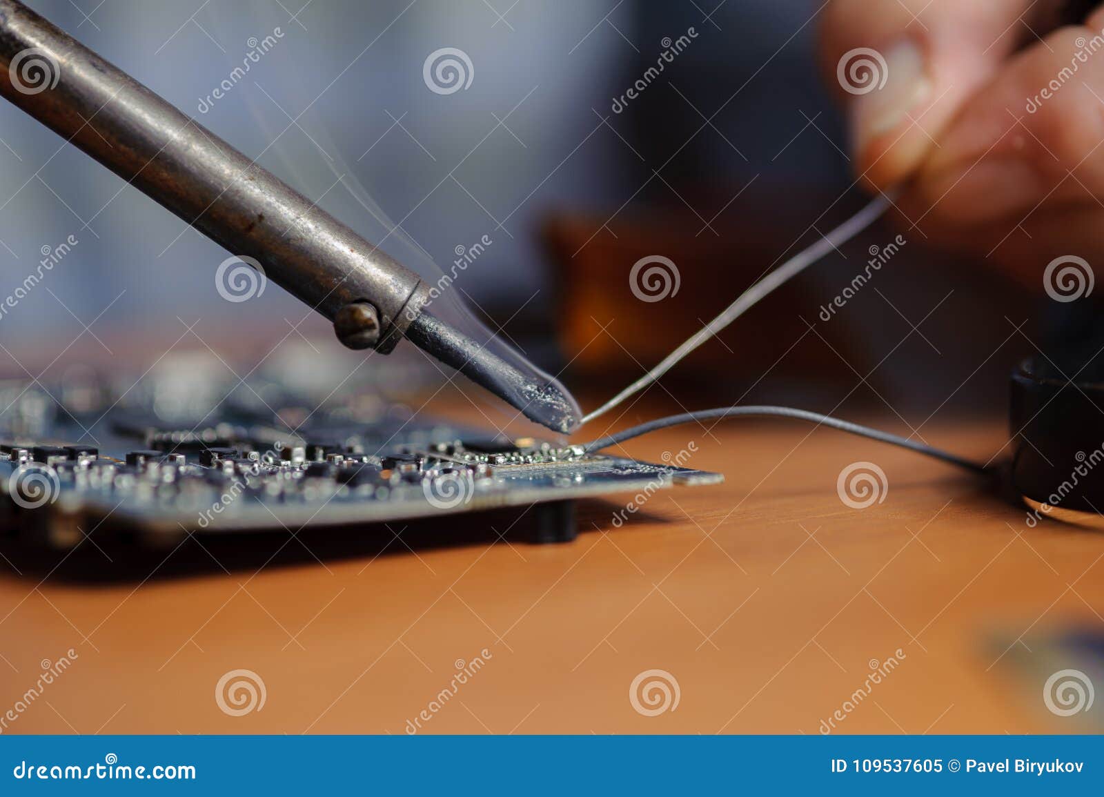 Soldering Computer Board, Closeup Stock Image - Image of resistance ...