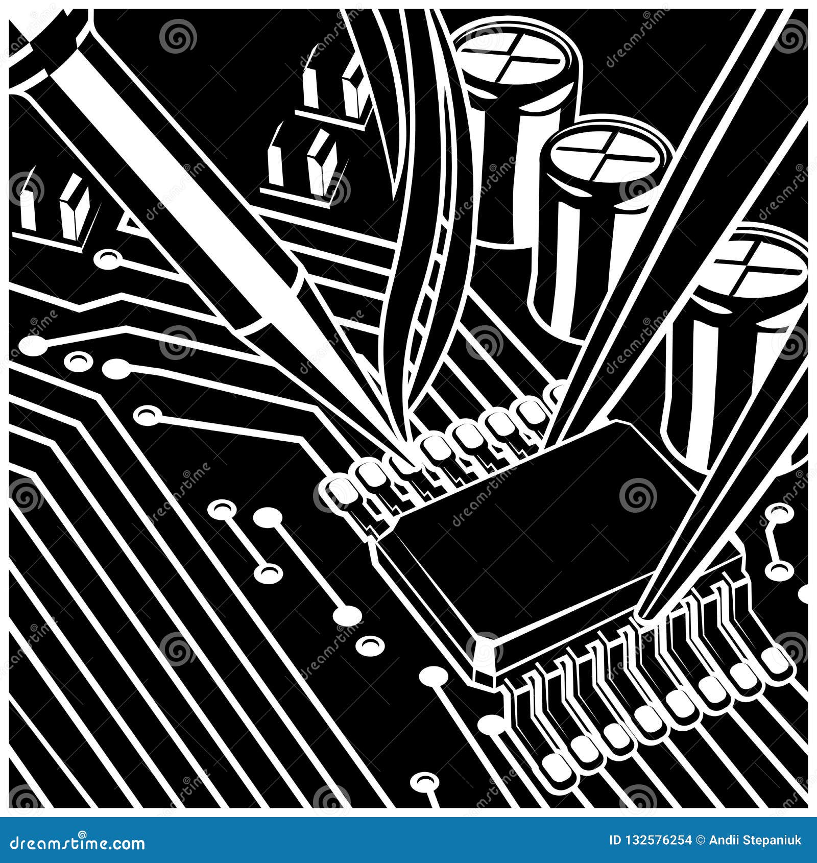 Soldering A Micro Chip Processor With Iron Tool On A Green Circuit Boad ...