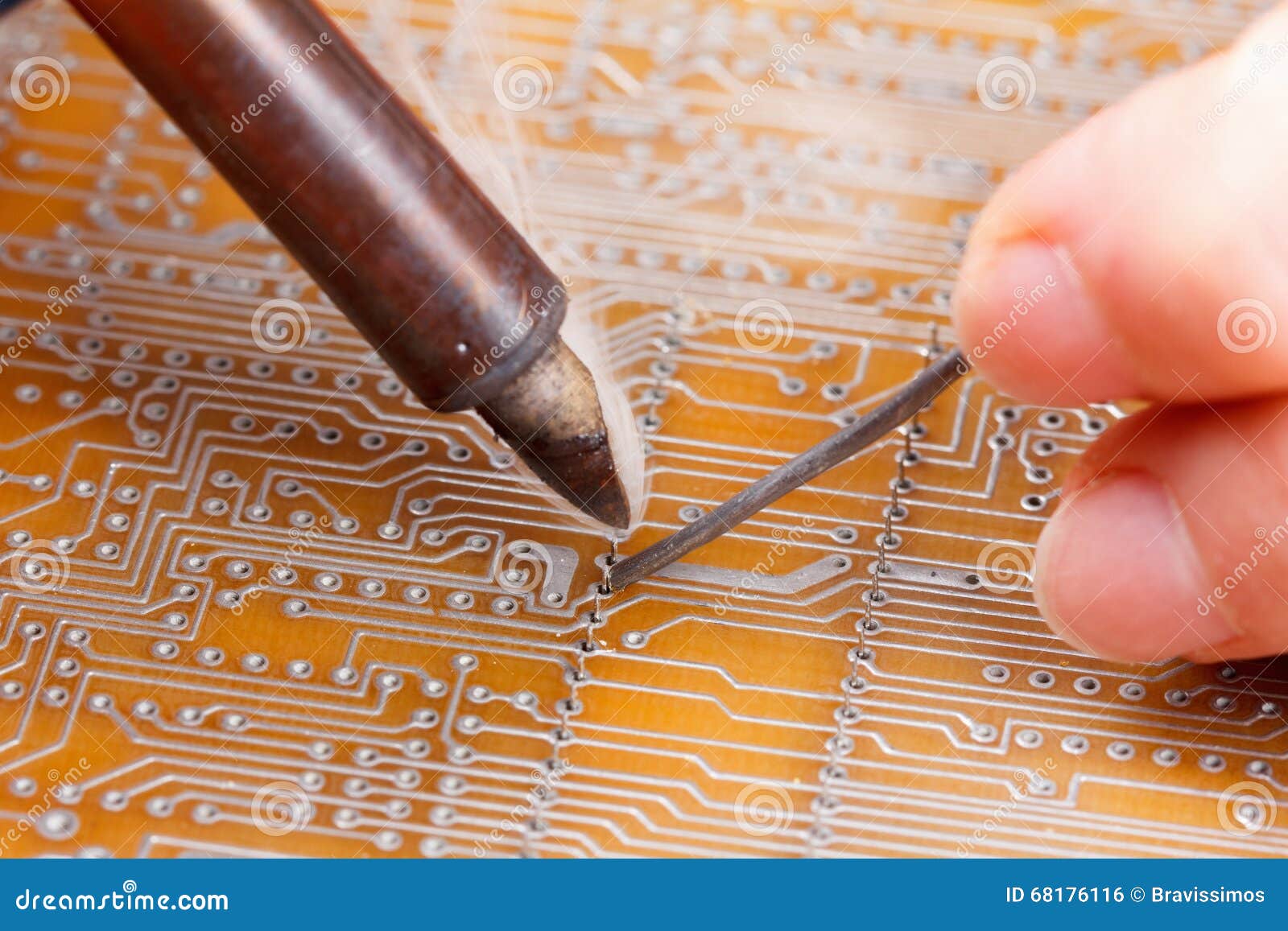 Soldering Iron and Circuit Board Stock Photo - Image of component ...