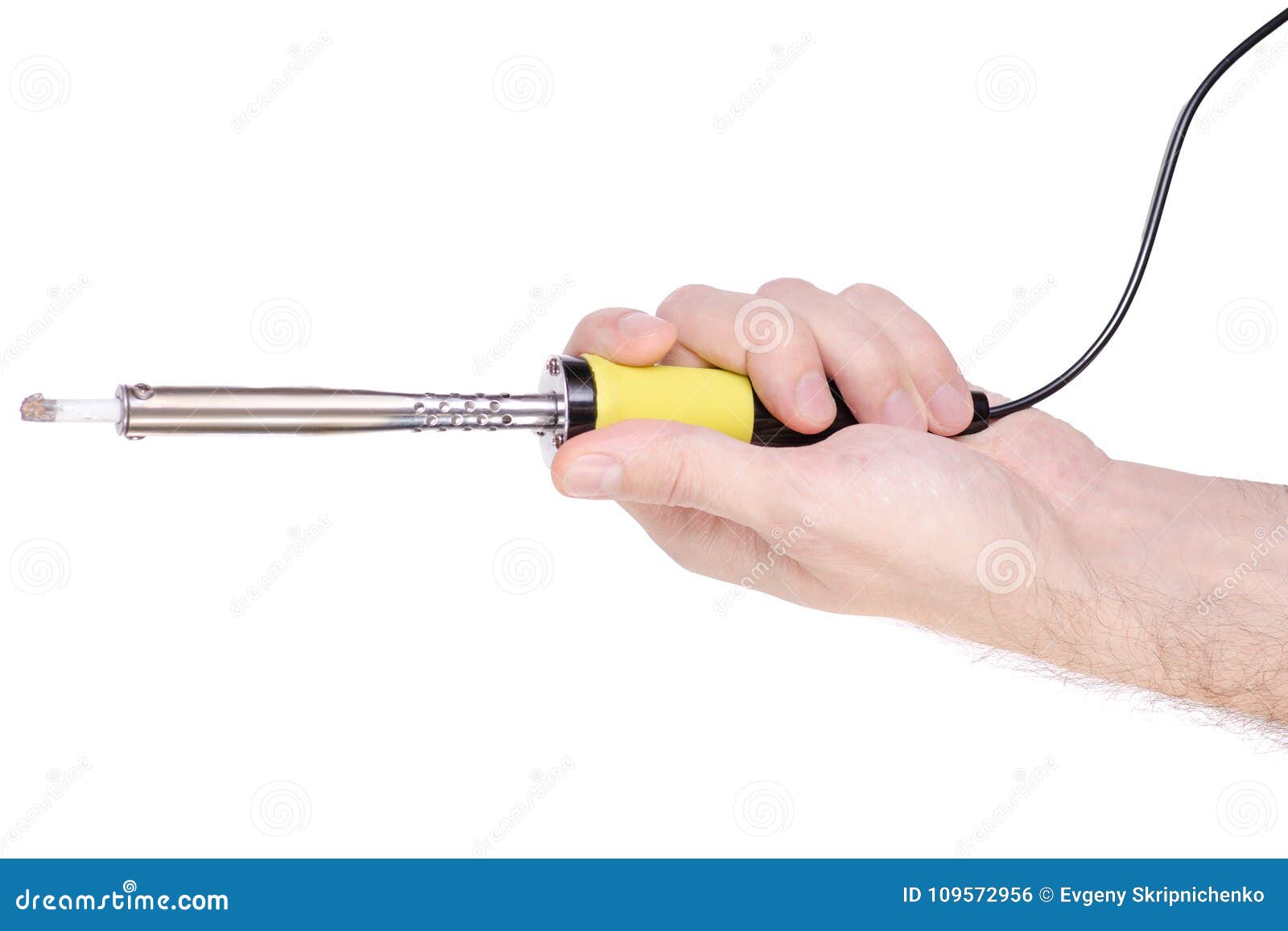 Soldering iron in hand stock photo. Image of copper - 109572956