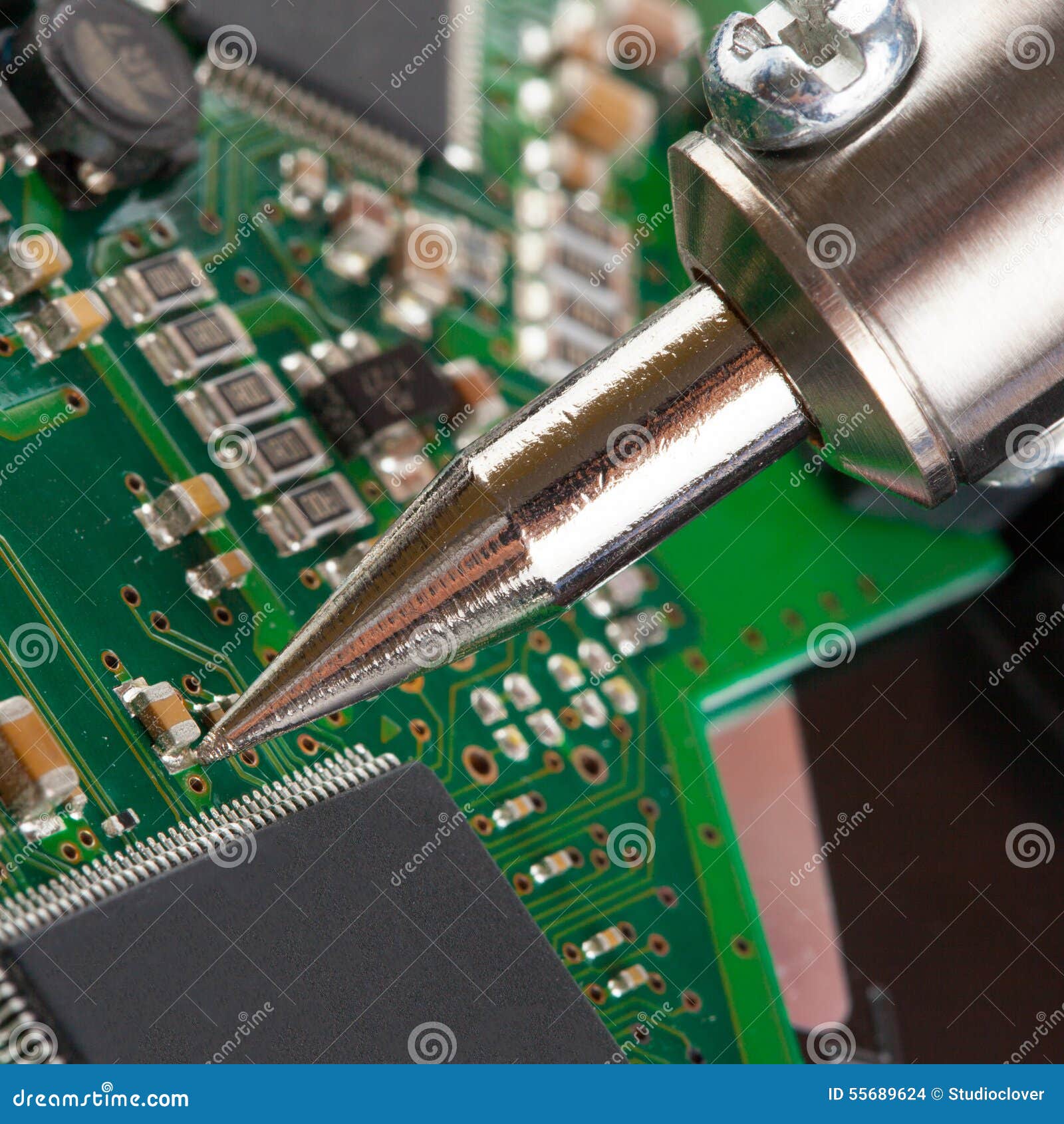 Soldering Iron and Microcircuit - Closeup Shot Stock Photo - Image of ...