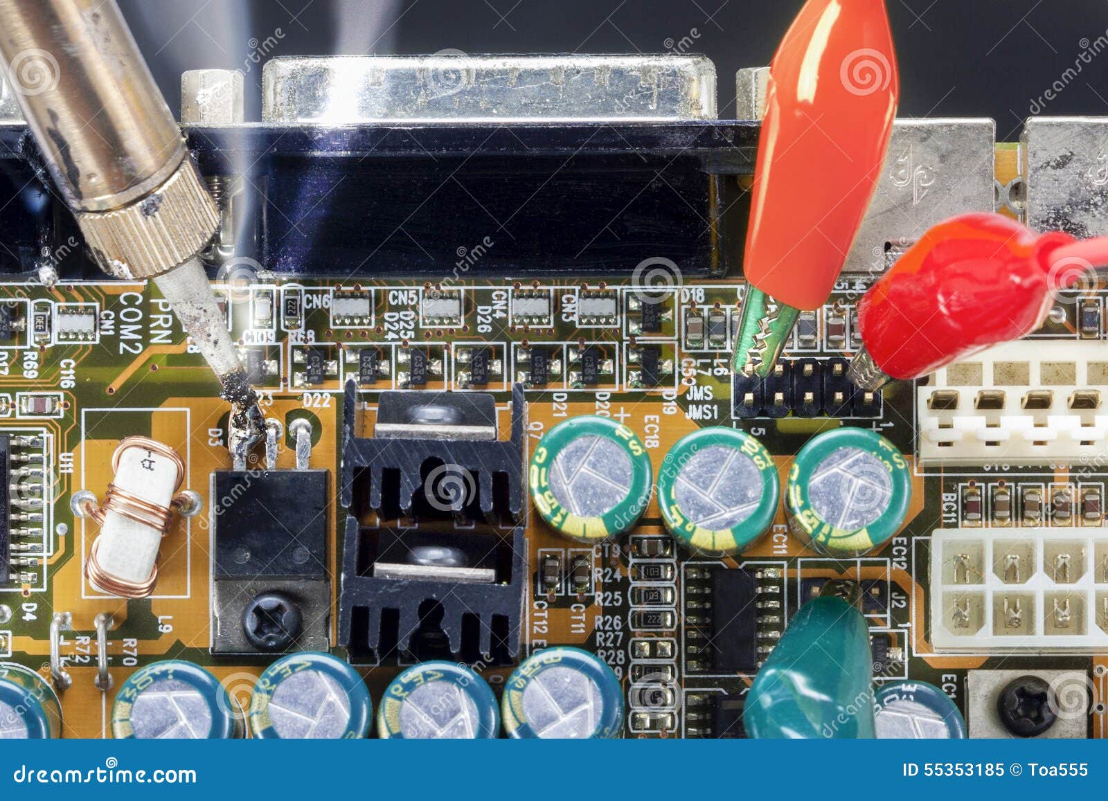 Soldering Iron and Verification Electronic Circuits Stock Image - Image ...