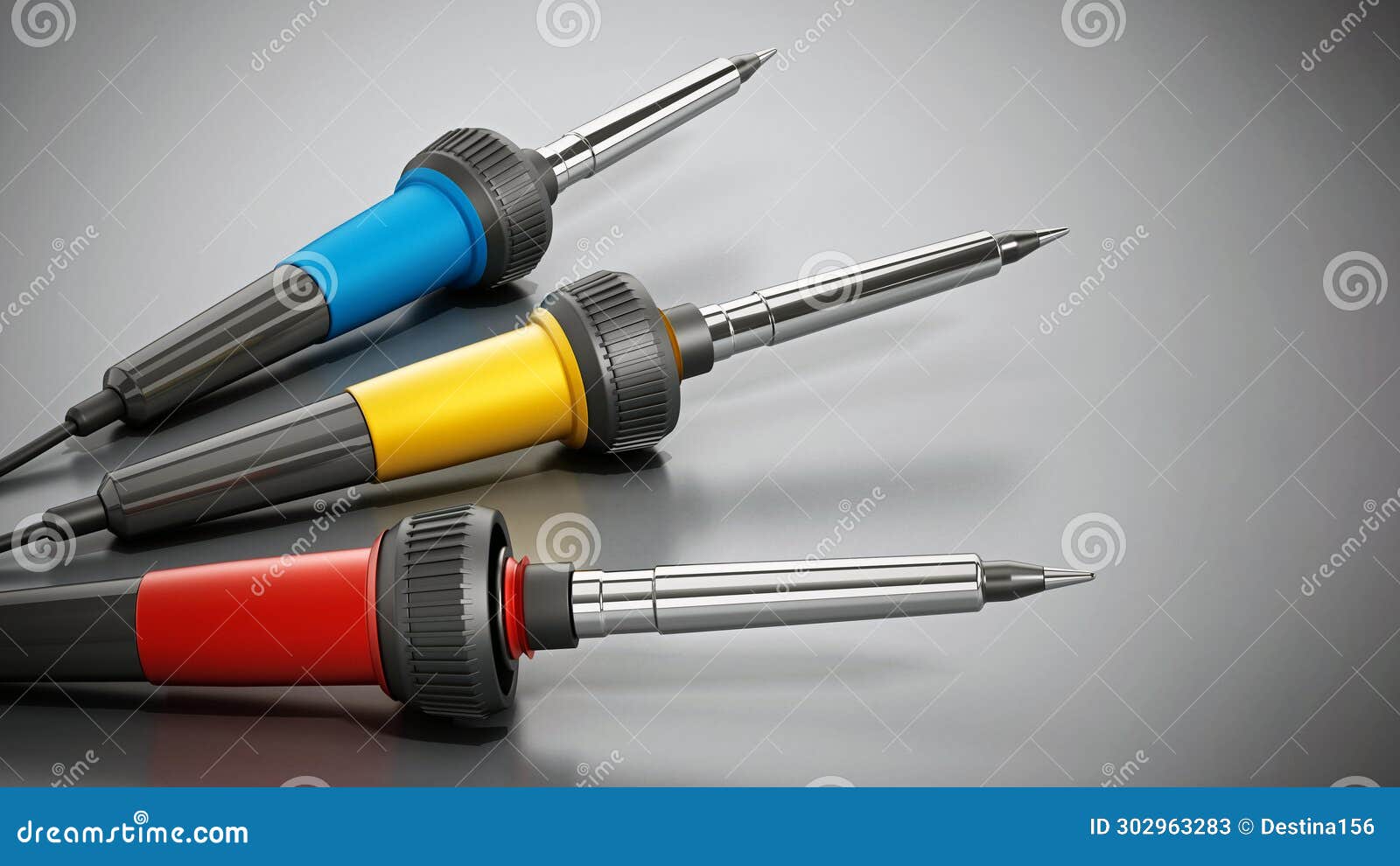 Soldering Irons on Gray Surface. 3D Illustration Stock Illustration ...