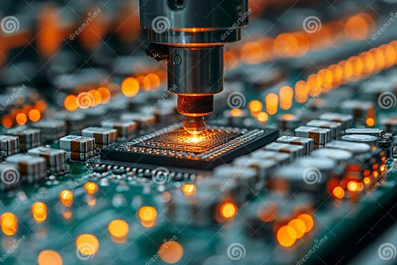 Automotive Microprocessor Production Concept with Soldering Machine for ...
