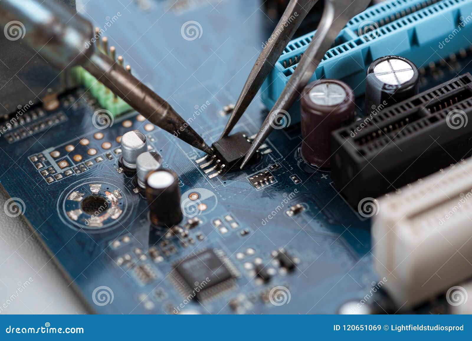 Soldering Typical Desktop Computer Baseboard Stock Image - Image of ...
