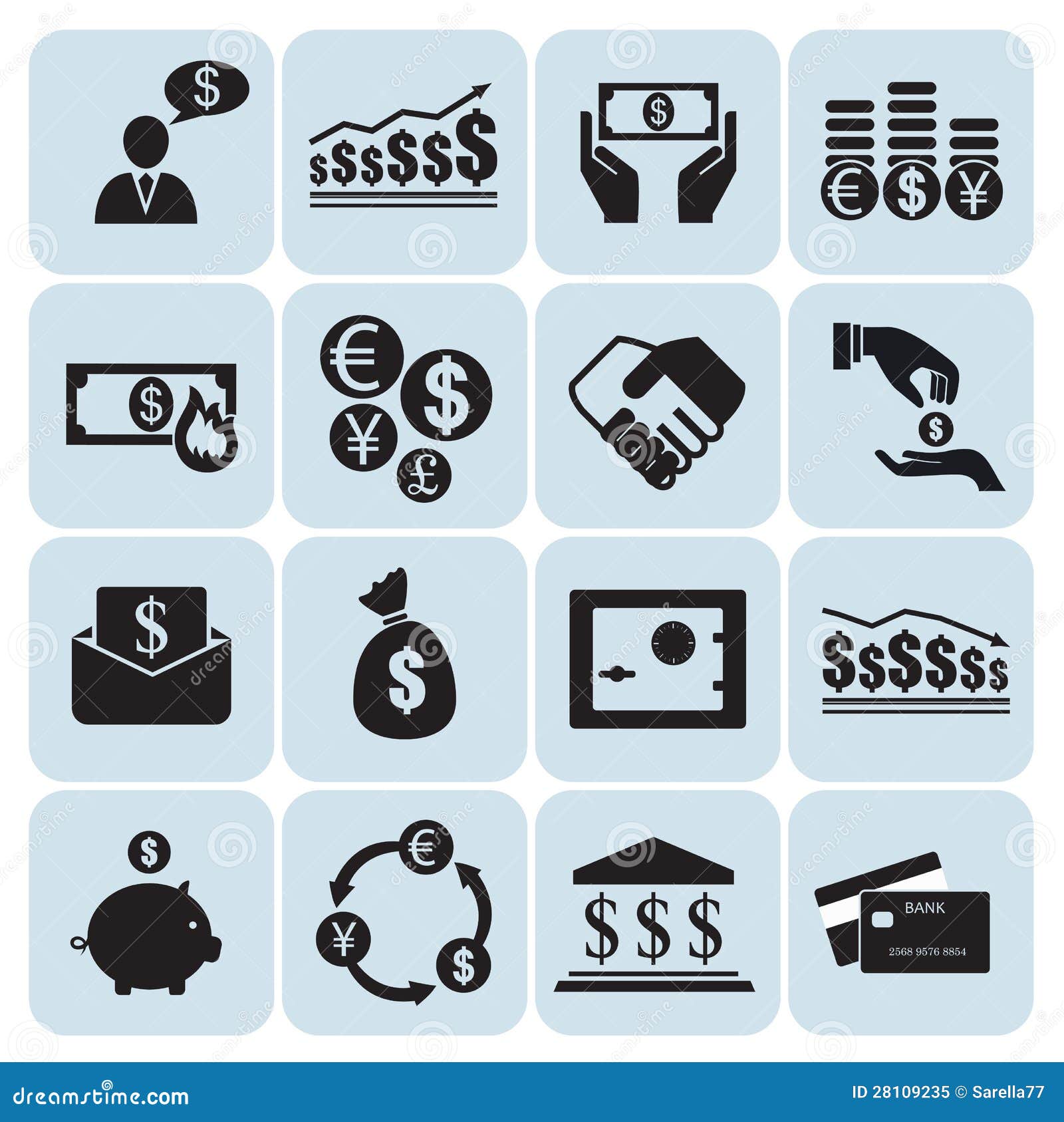 Soldi, icone di finanze illustrazione vettoriale. Illustrazione di ...