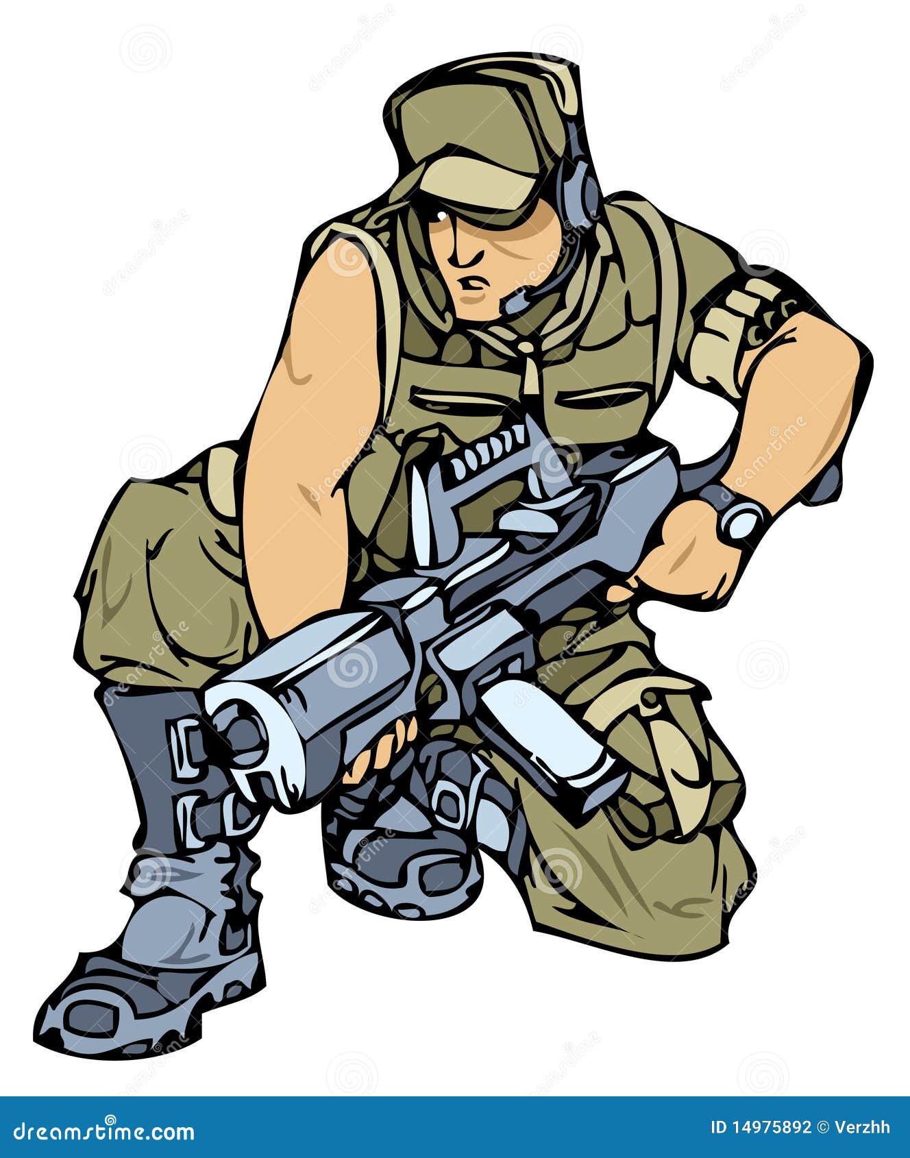 Dog Soldier Holds Submachine Gun. Vector Hand Drawn Black Vintage ...