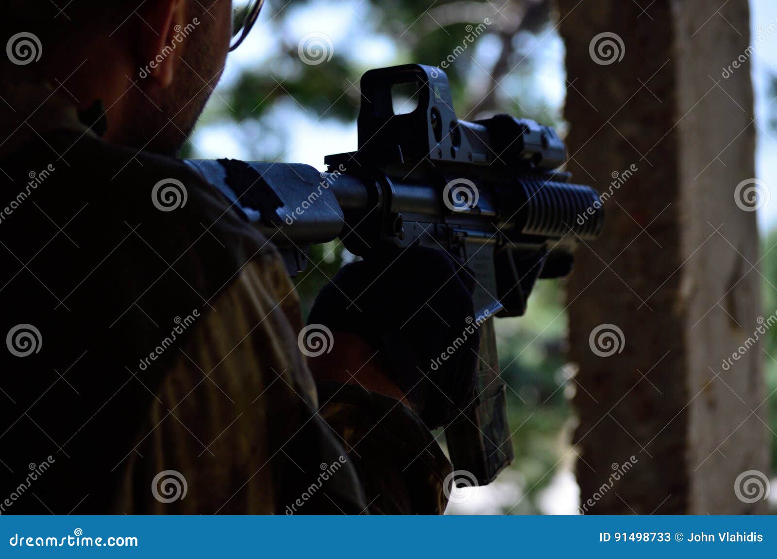 Soldier aim target stock image. Image of airsoft, camouflage - 91498733