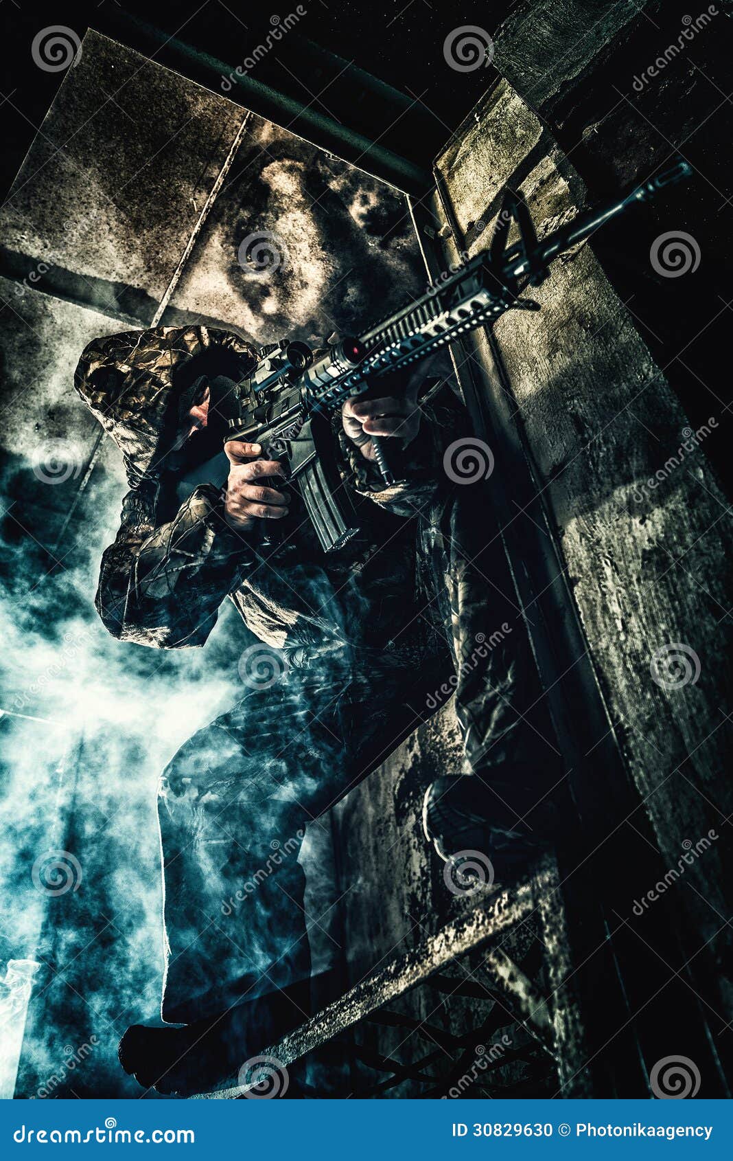 Soldier Aiming at Target with Rifle and Laser Stock Photo - Image of ...
