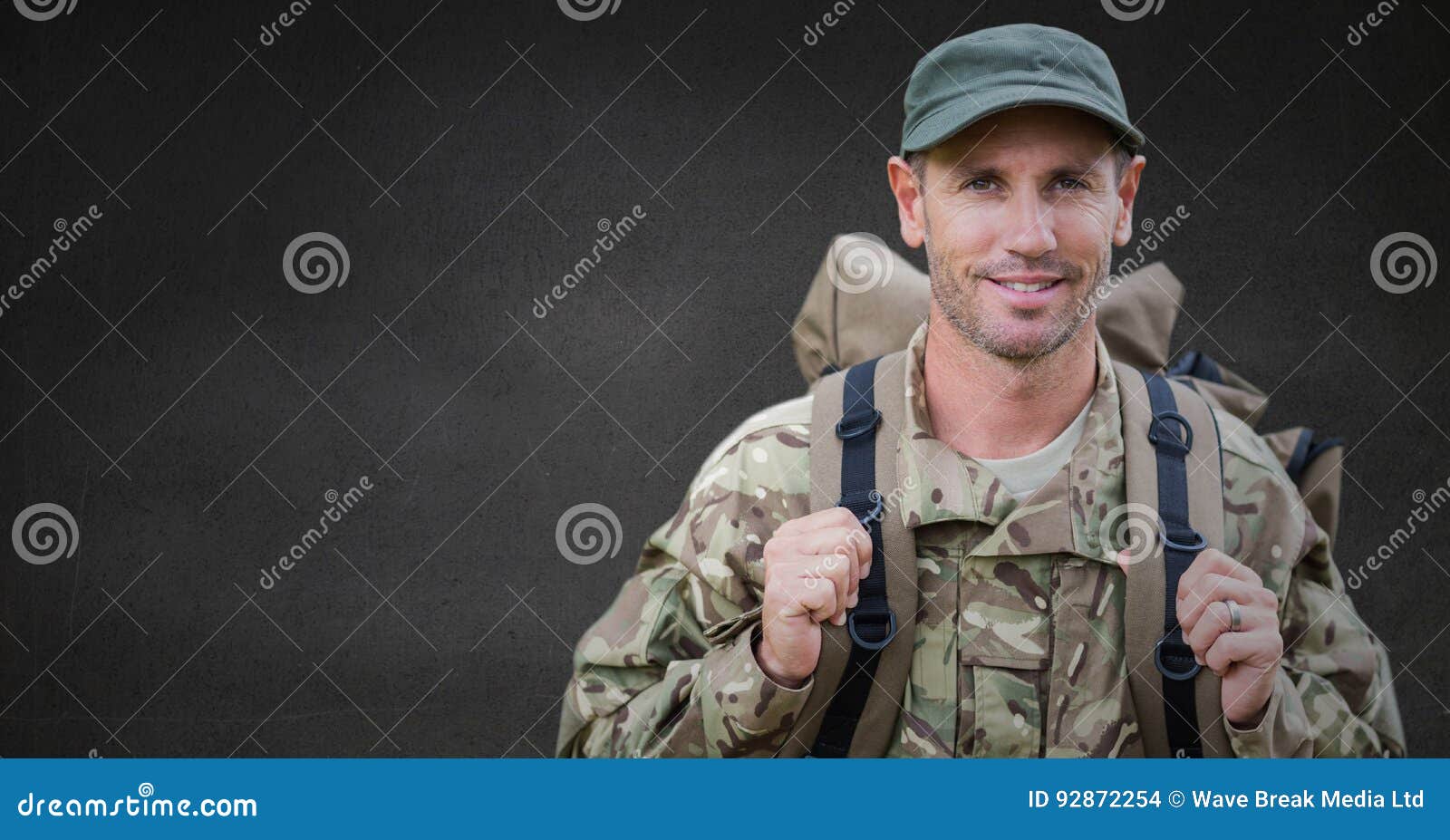 Soldier with Backpack Against Grey Wall Stock Illustration ...
