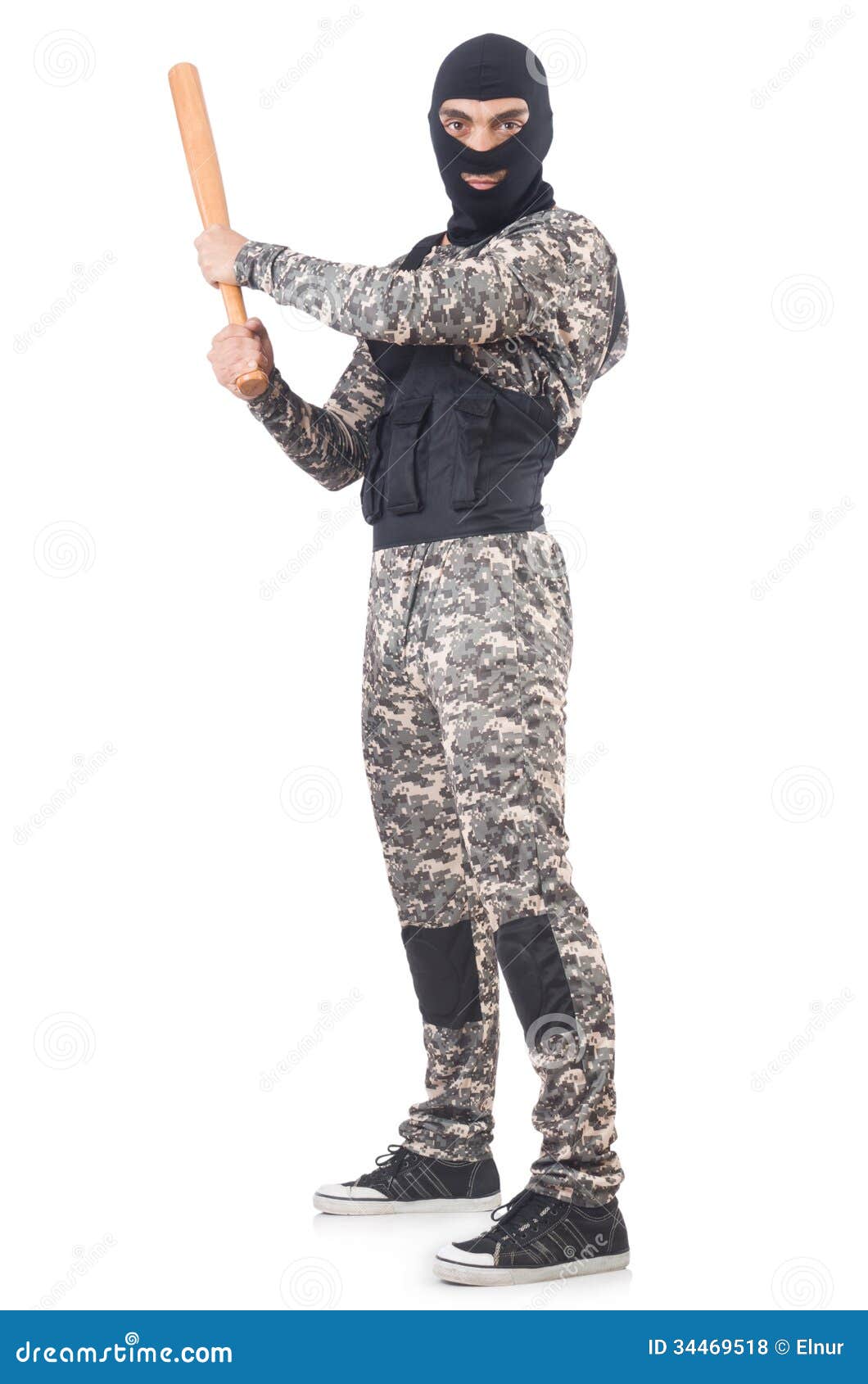 Soldier with baseball bat stock photo. Image of ammunition - 34469518