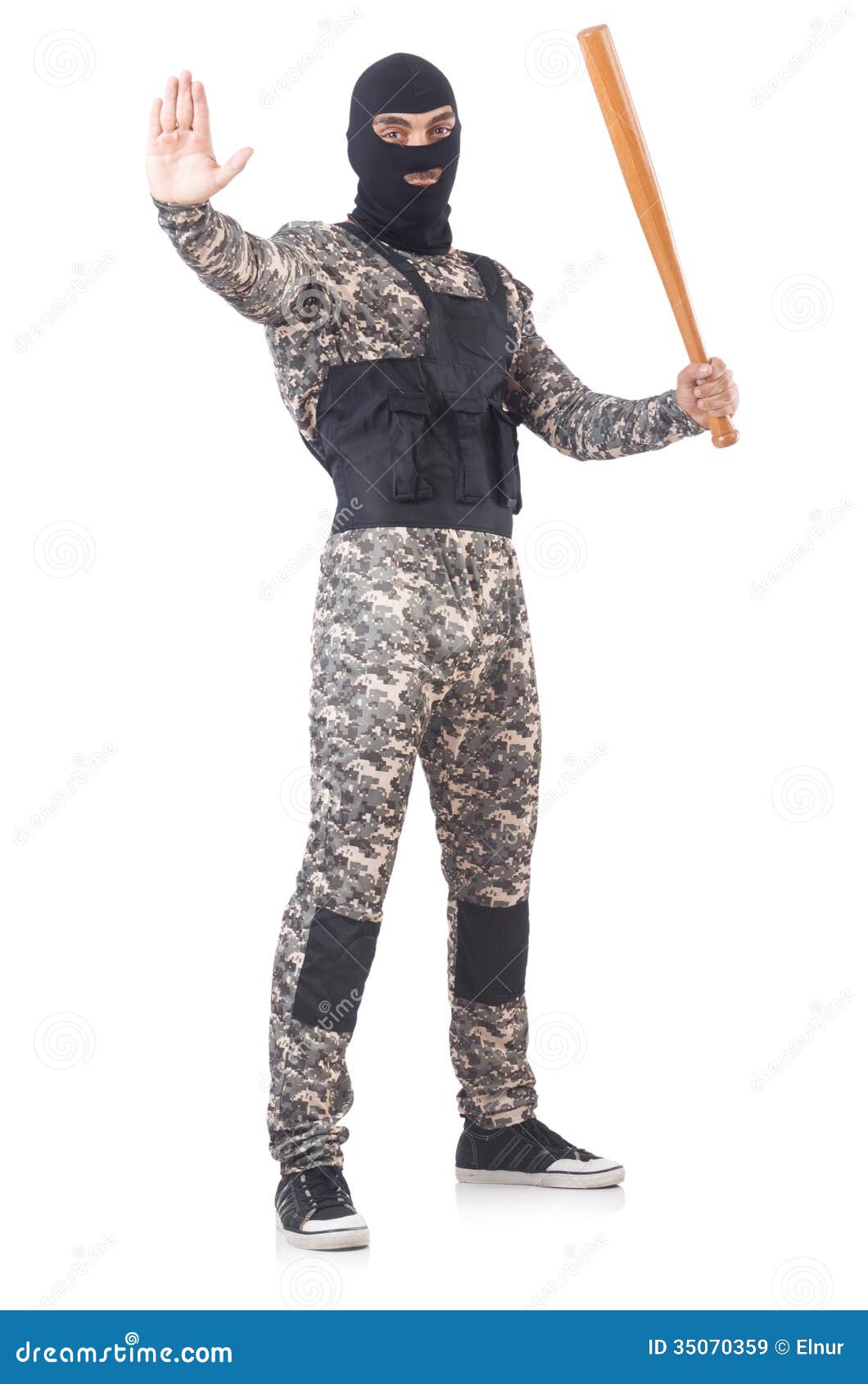 Soldier with baseball bat stock image. Image of handgun - 35070359