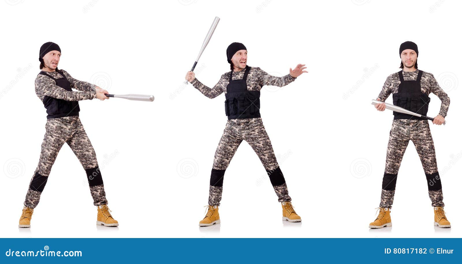 The Soldier with Bat Isolated on the White Background Stock Photo ...