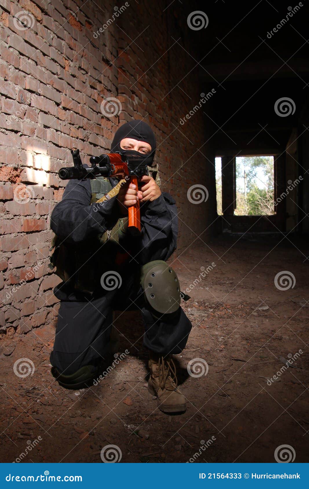 Soldier in Black Mask Targeting with a Gun Stock Image - Image of ...
