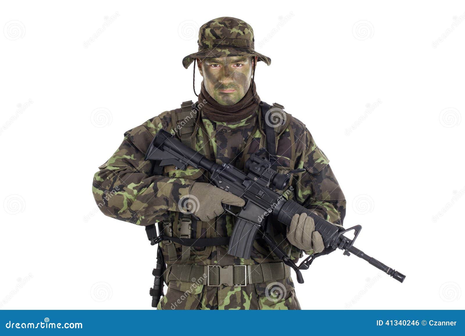 Soldier in Camouflage and Modern Weapon M4. Stock Photo - Image of ...