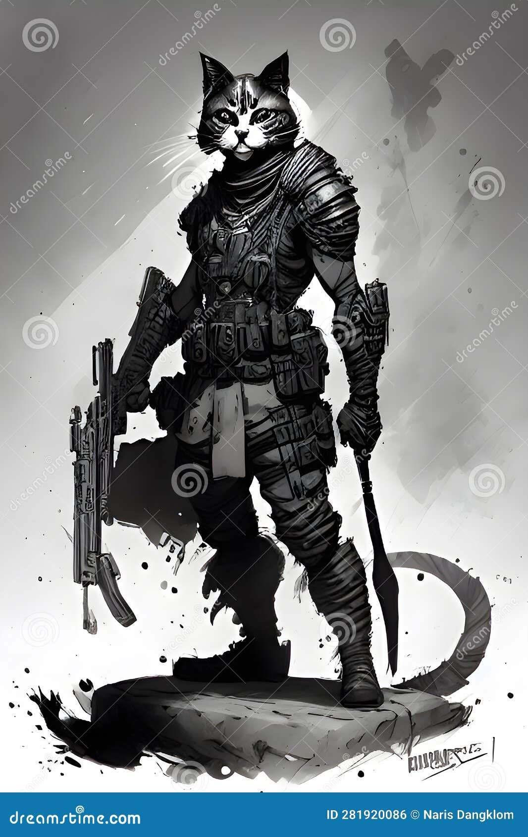 Soldier Cat of future stock illustration. Illustration of drawing ...