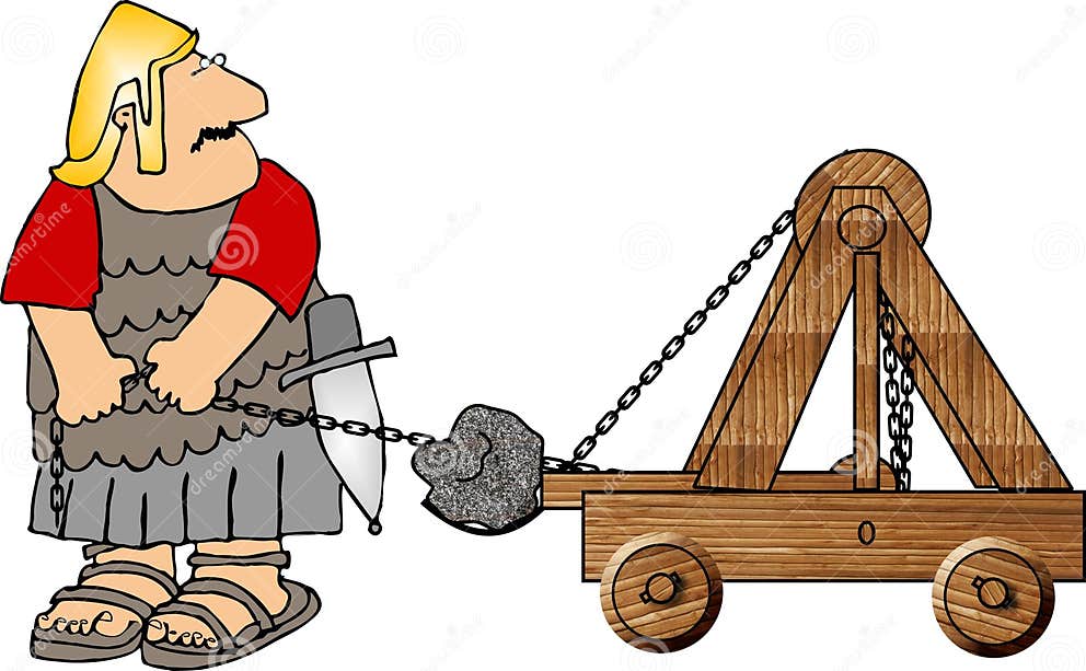 Soldier with a catapult stock illustration. Illustration of cartoon ...