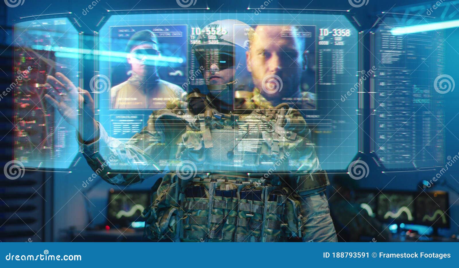 Soldier Checking Interactive Holographic Map Stock Image - Image of ...